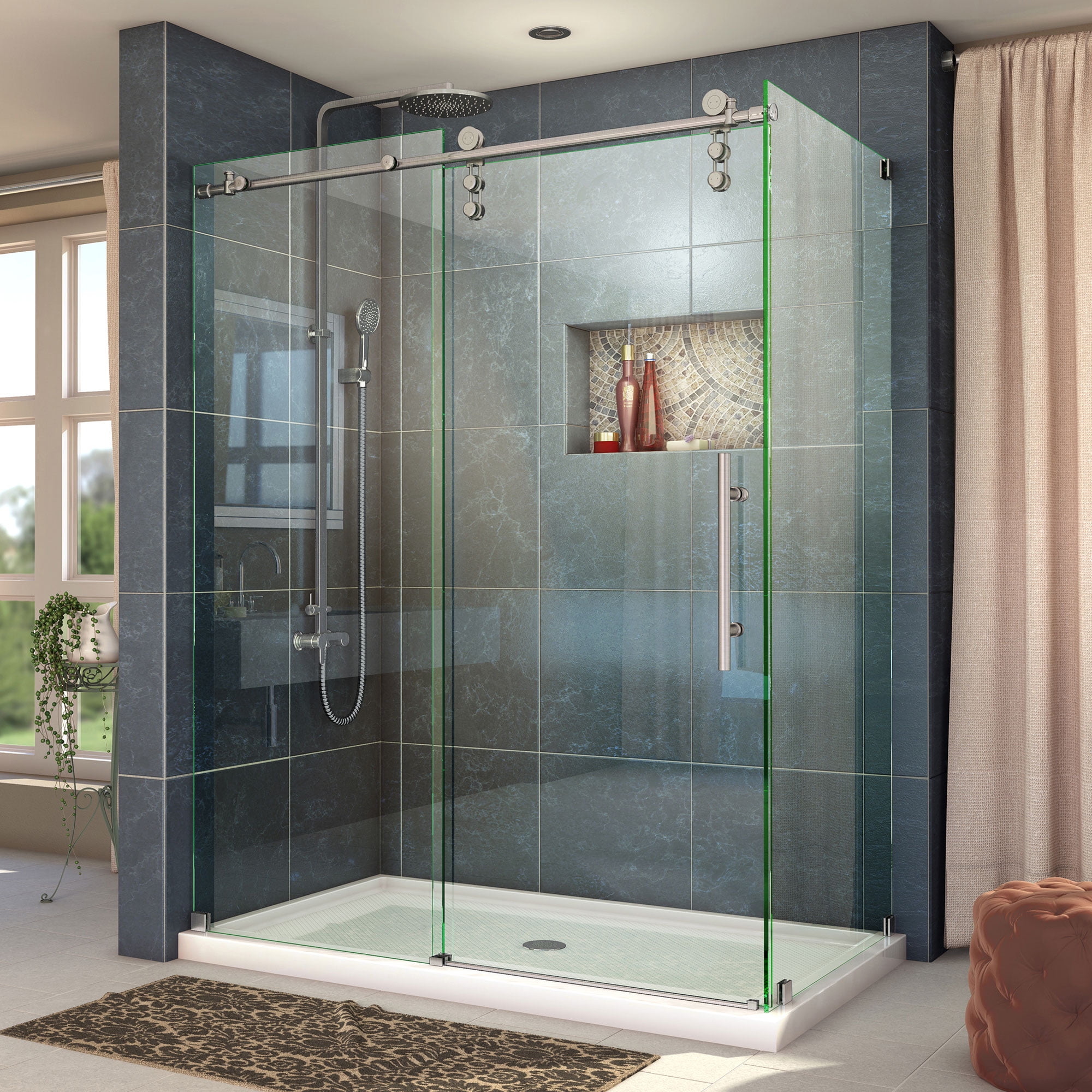 DreamLine Enigma-Z 34 1/2 in. D x 60 3/8 in. W x 76 in. H Fully Frameless Sliding Shower ...