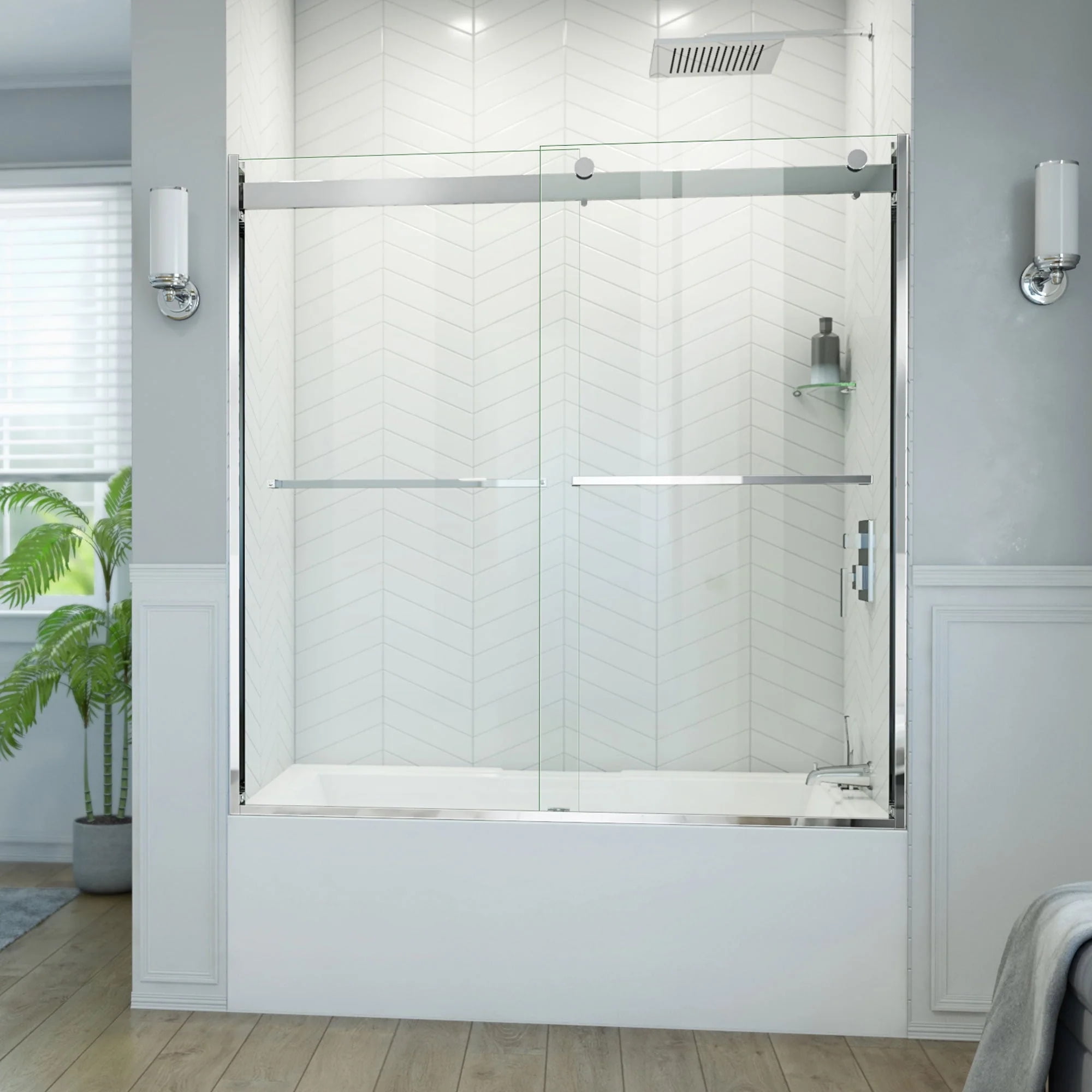 Dreamline Essence H 56 60 In W X 60 In H Semi Frameless Bypass Tub