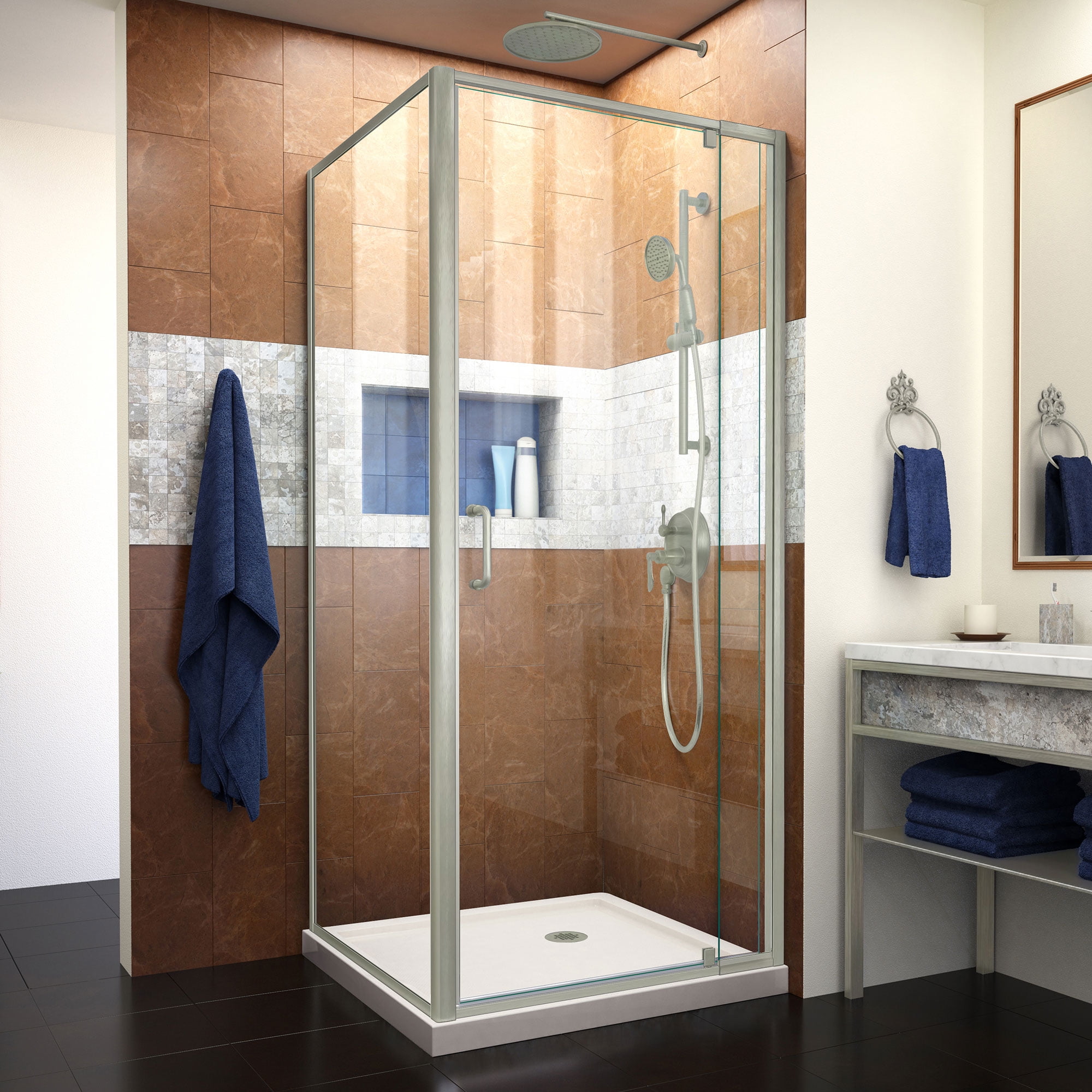 DreamLine Flex 32 in. D x 32 in. W x 74 3/4 in. H Semi-Frameless Pivot Shower Enclosure and ...