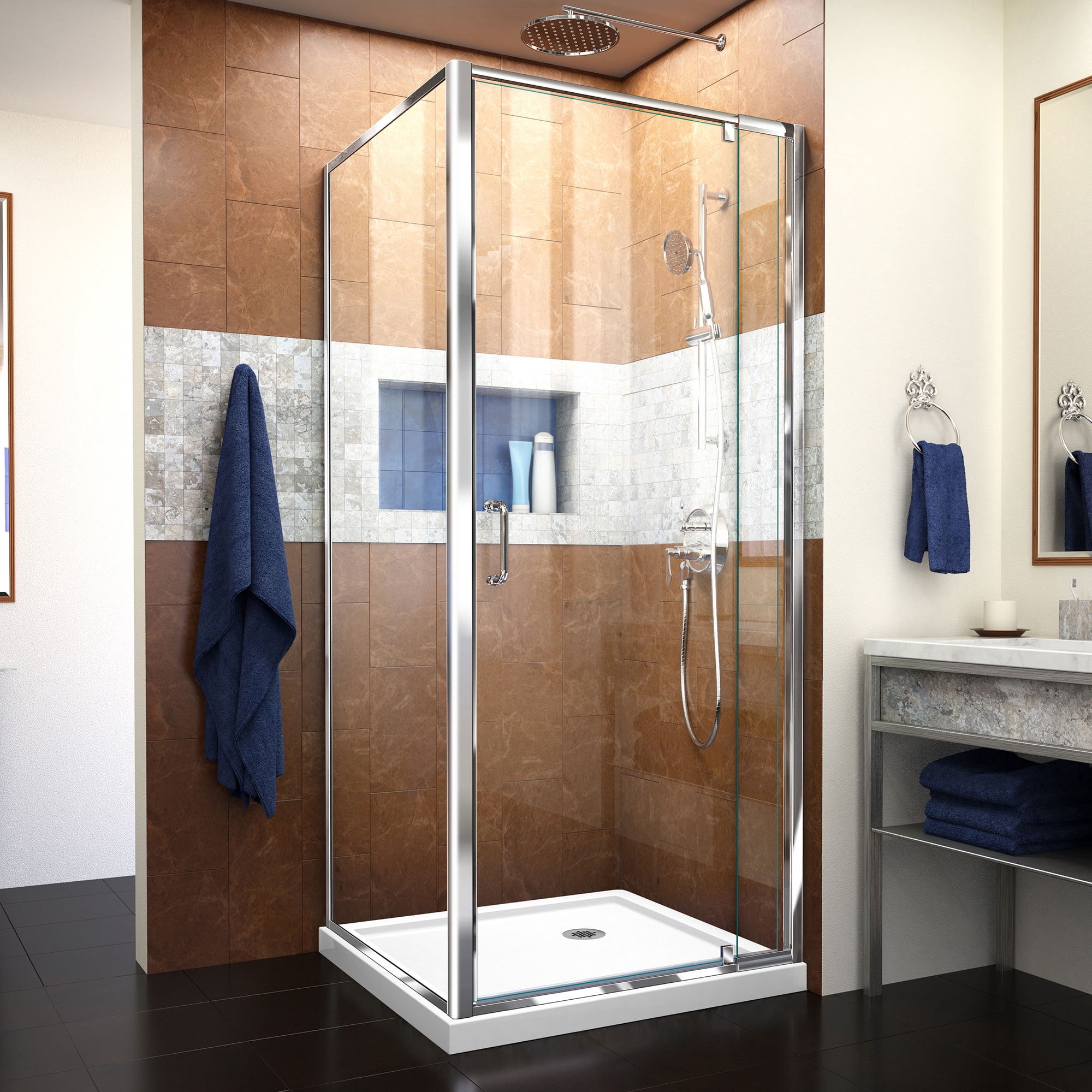 DreamLine Flex 36 in. D x 36 in. W x 74 3/4 in. H Semi-Frameless Pivot ...