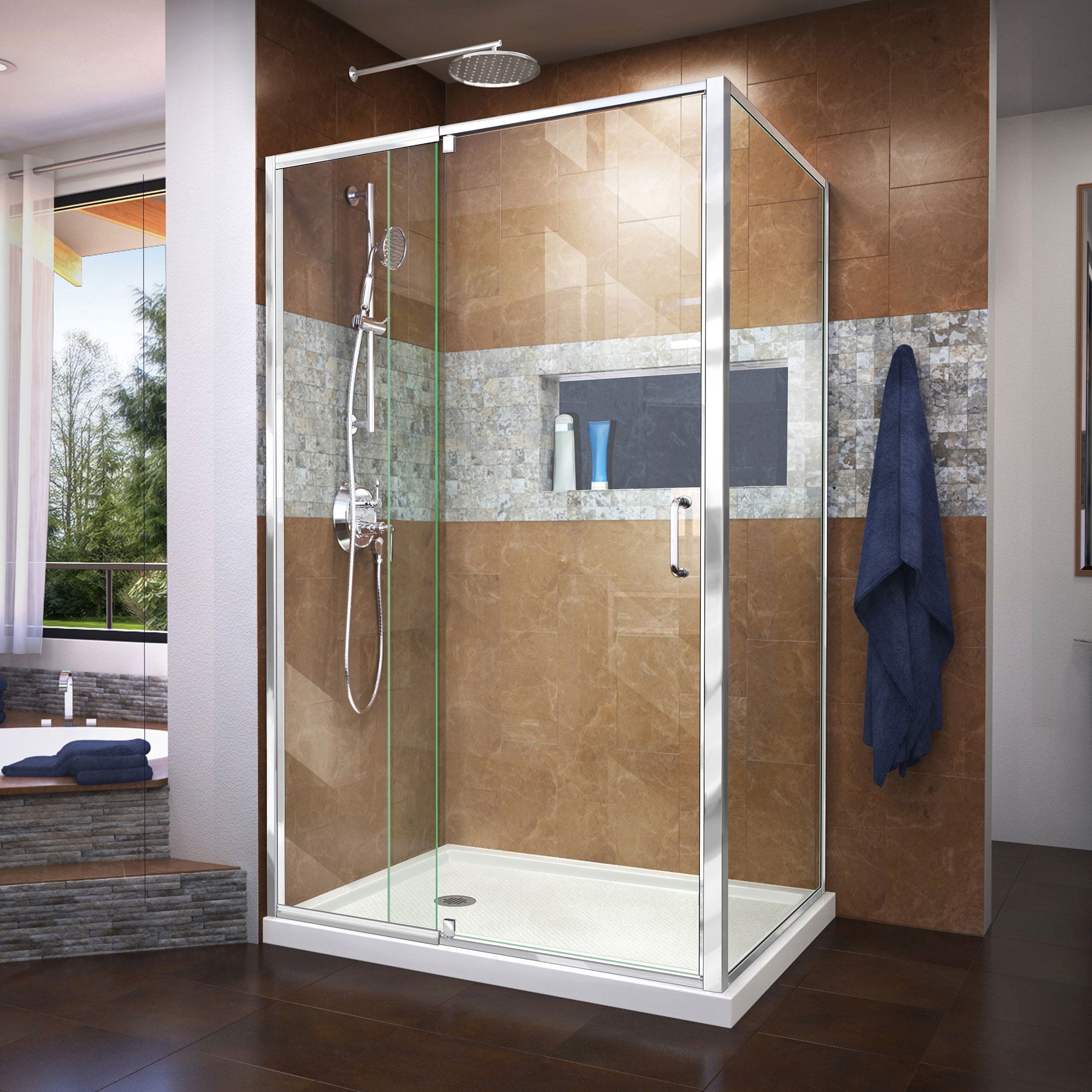 DreamLine Flex 36 in. D x 48 in. W x 74 3/4 in. H Semi-Frameless Pivot Shower Enclosure in ...