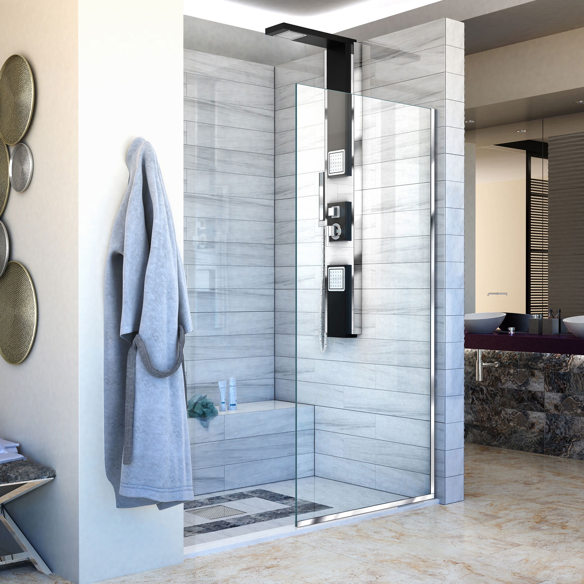 DreamLine Linea Single Panel Frameless Shower Screen 34 in. W x 72 in ...