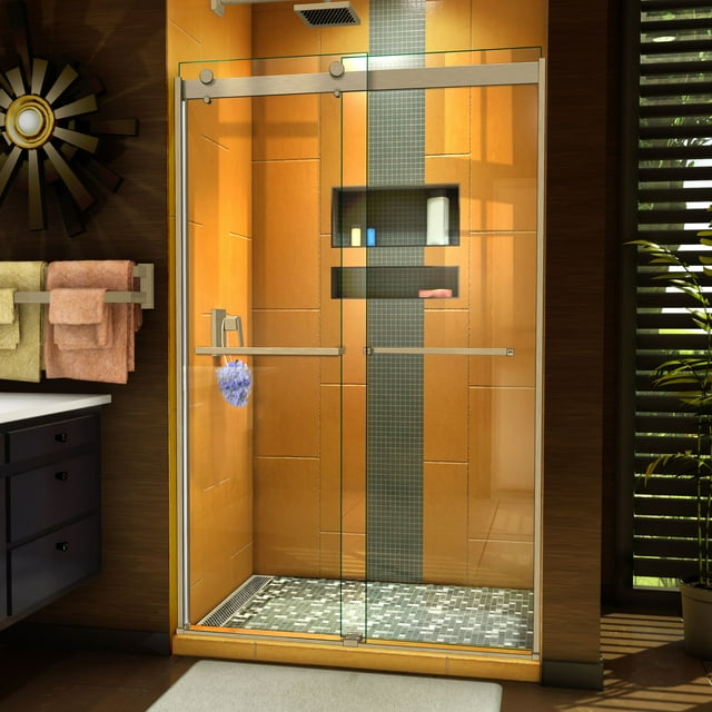 DreamLine Sapphire 44-48 in. W x 76 in. H Semi-Frameless Bypass Shower Door in Brushed Nickel ...
