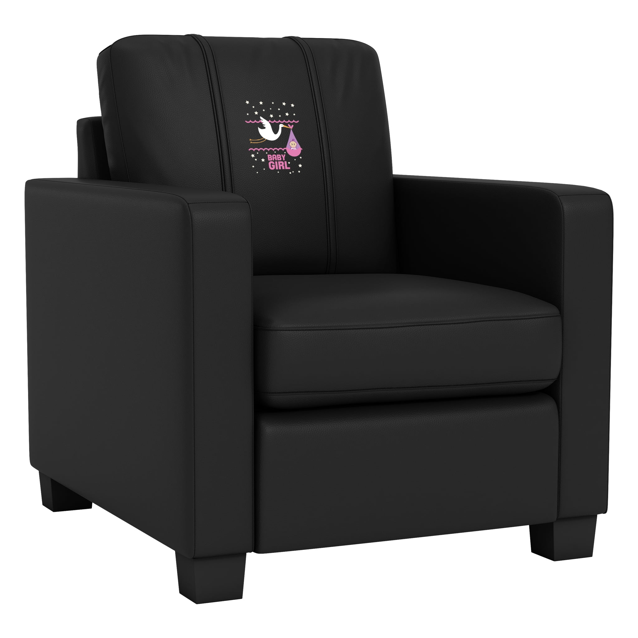 DreamSeat Black Dyno Stationary Club Chair Embroidered Baby Girl Stork Logo Small Footprint Low ...