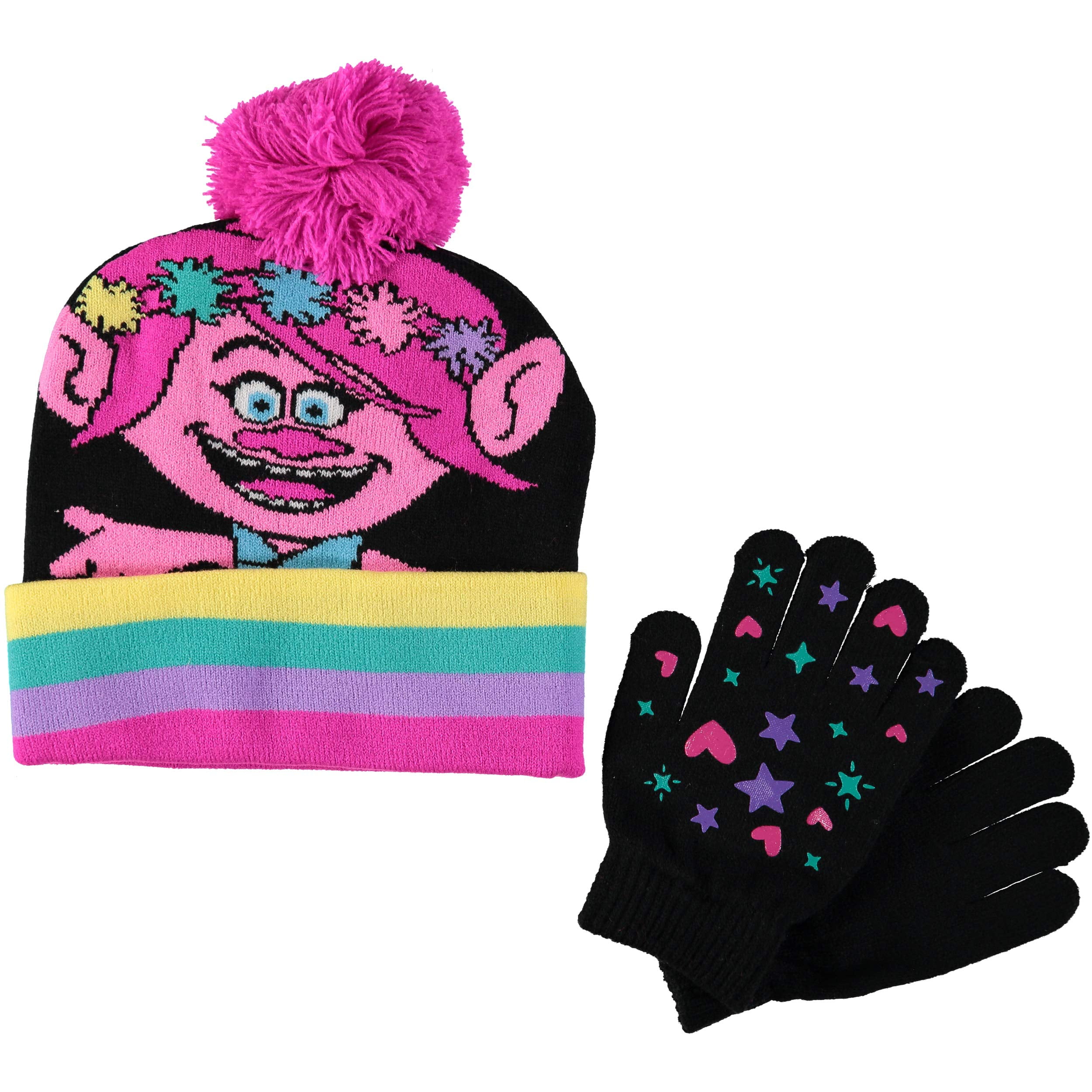 DreamWorks Girls Trolls Pom Pom Winter Hat Glove Set for Little Girls ...