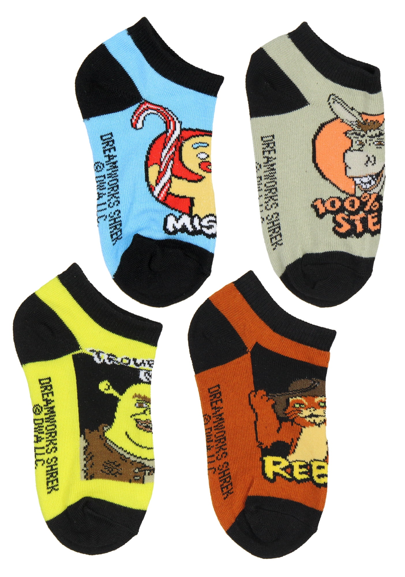 DreamWorks Shrek Boys' Socks Character Designs 4 Pairs Kids No Show ...