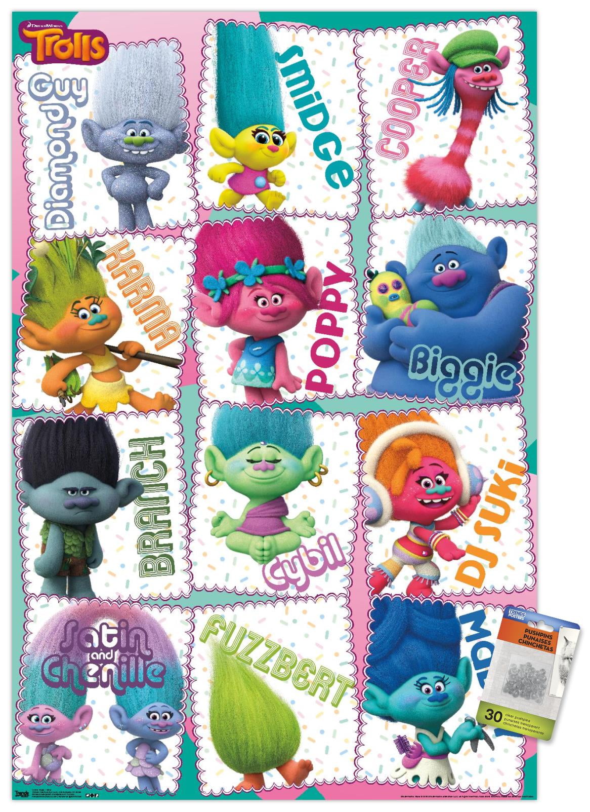 DreamWorks Trolls - Grid Wall Poster with Push Pins, 22.375" x 34 ...