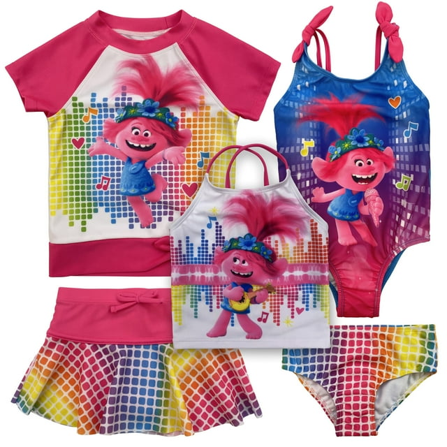DreamWorks Trolls Poppy Toddler Girls One Piece Bathing Suit Rash Guard ...