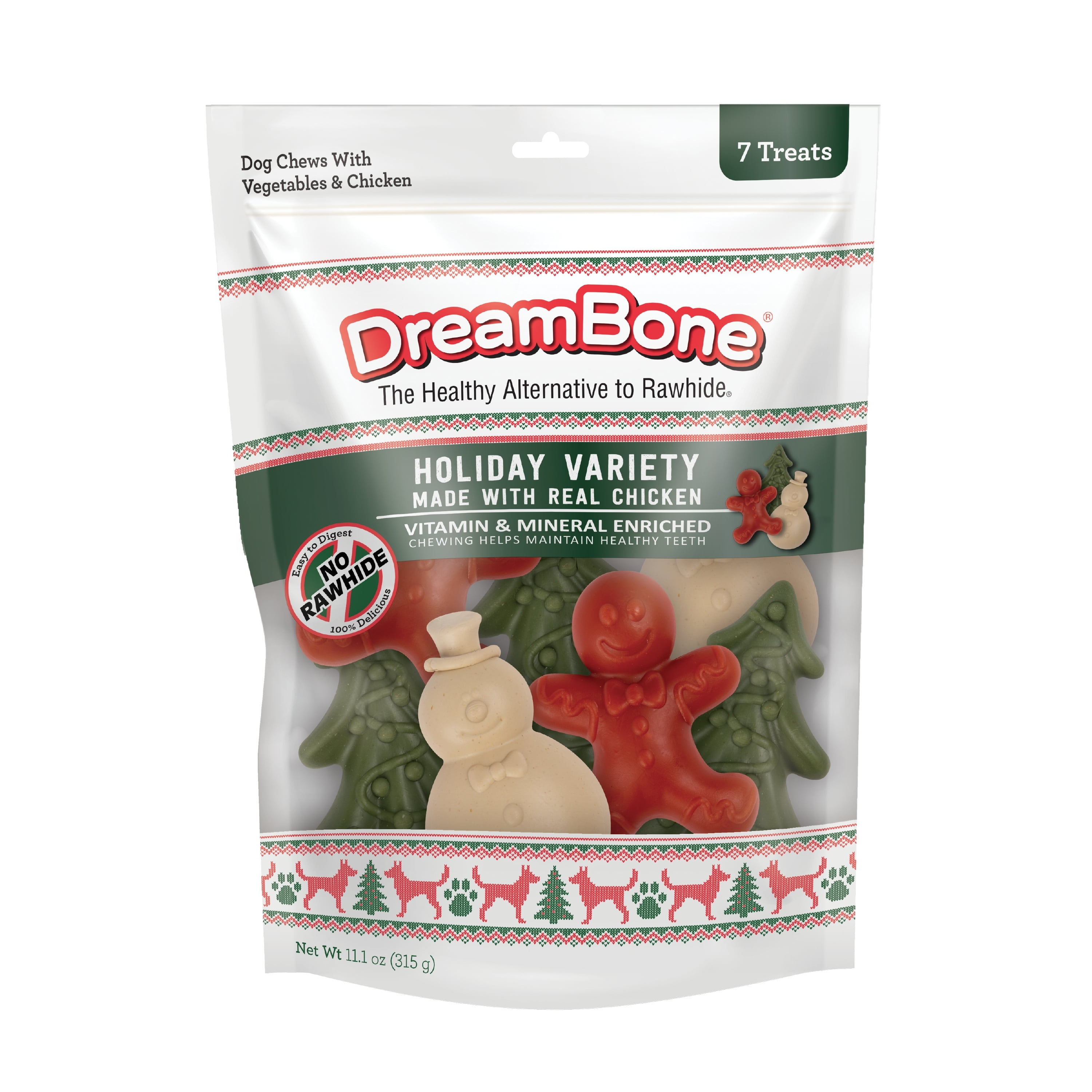 Dreambone Holiday Variety Pack 7 Count, Made With Real Chicken, Rawhide ...