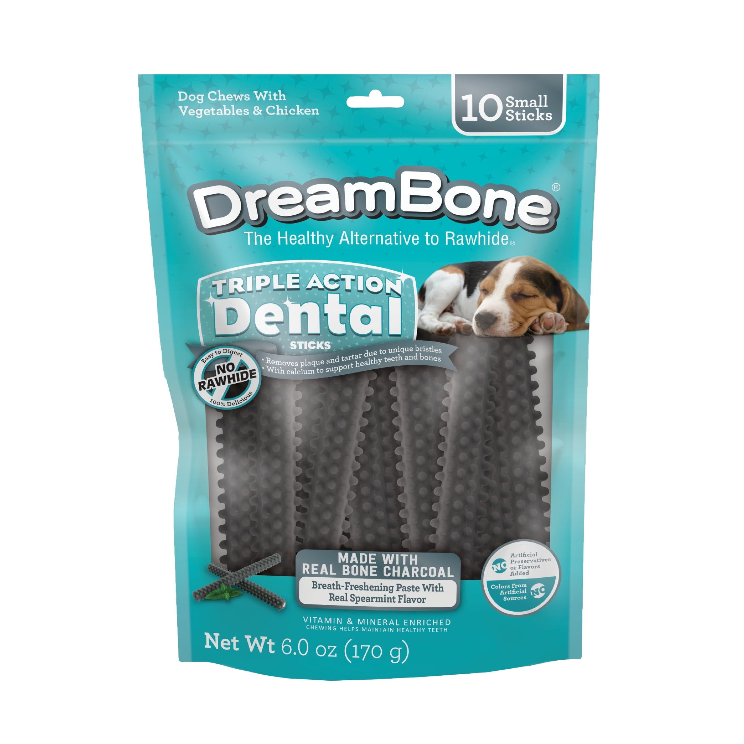 Dreambone Triple Action Dental OIF8 Sticks Charcoal, 10 Count, Rawhide ...