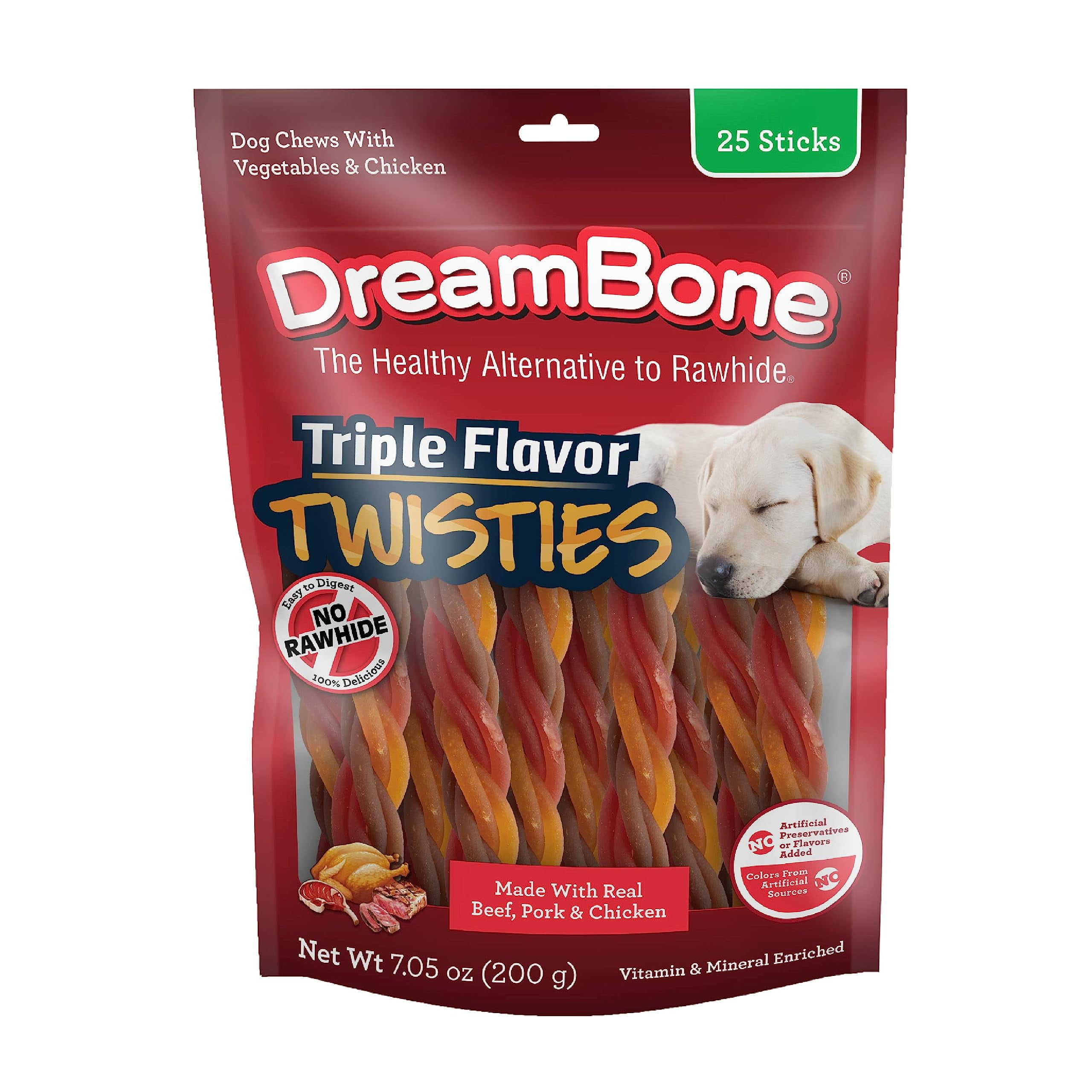 Dreambone Triple Flavor Twisties, MZF22 25 Count, Rawhide-Free Dog ...