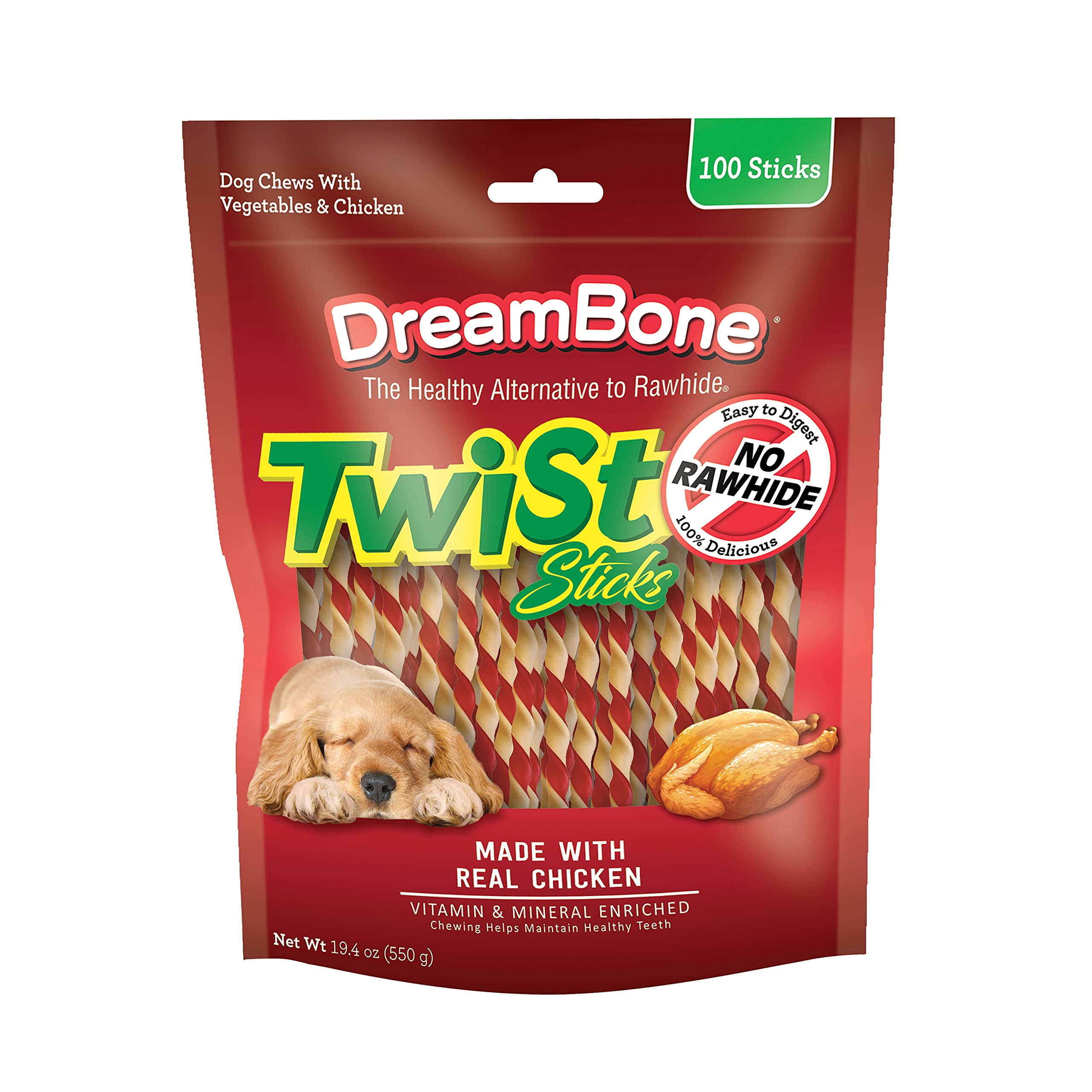 Dreambone Twist Sticks Rawhide Free Dog Chews, Made with Real Chicken ...