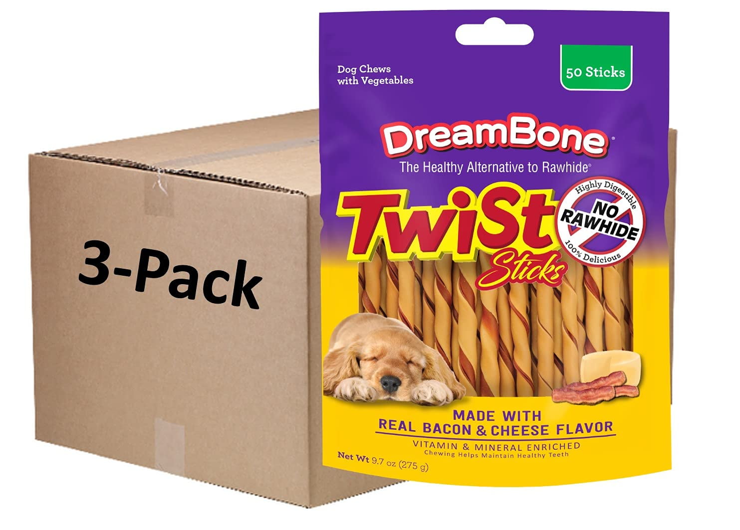 Dreambone Twist Sticks with Real Bacon ATT1and Cheese Flavor 50 Count ...