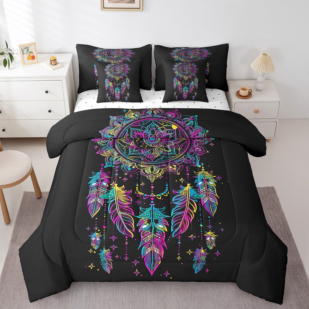 Dreamcatcher 7 Piece Comforter Set Full Bed in a Bag,Bohemian Dream Catchers Bedding Sets Exotic ...