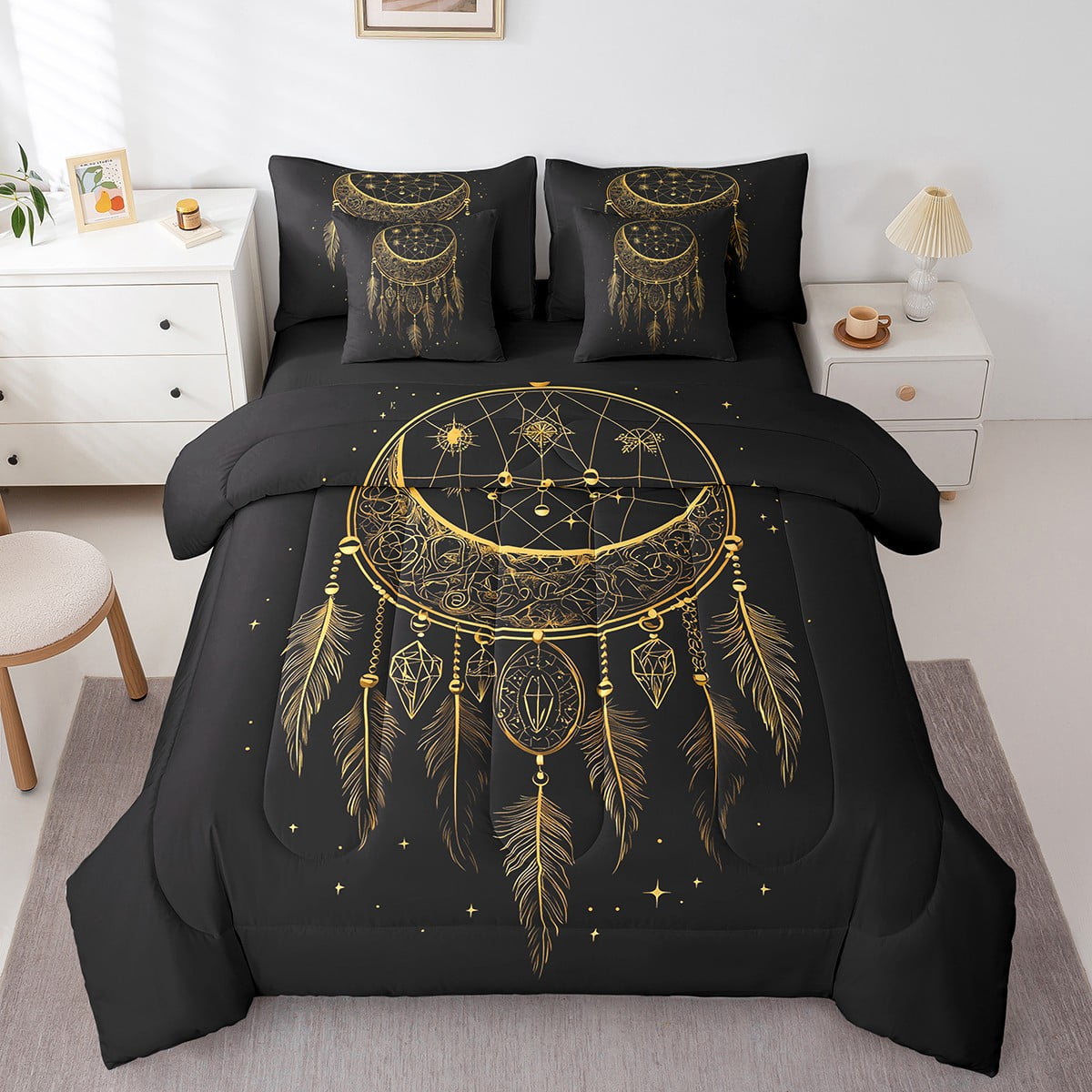 Dreamcatcher Comforter Set 7 Piece Bed in a Bag Twin,Bohemian Tribal Feather Bedding Sets Sun ...