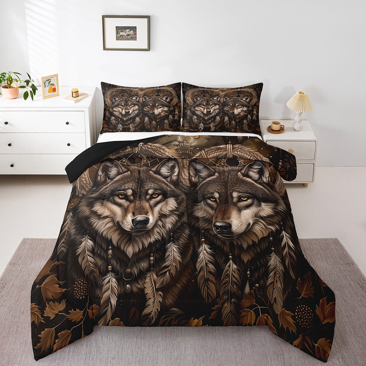 Dreamcatcher Comforter Set,Tribal Wolf Bedding Comforter Sets,Wildlife ...