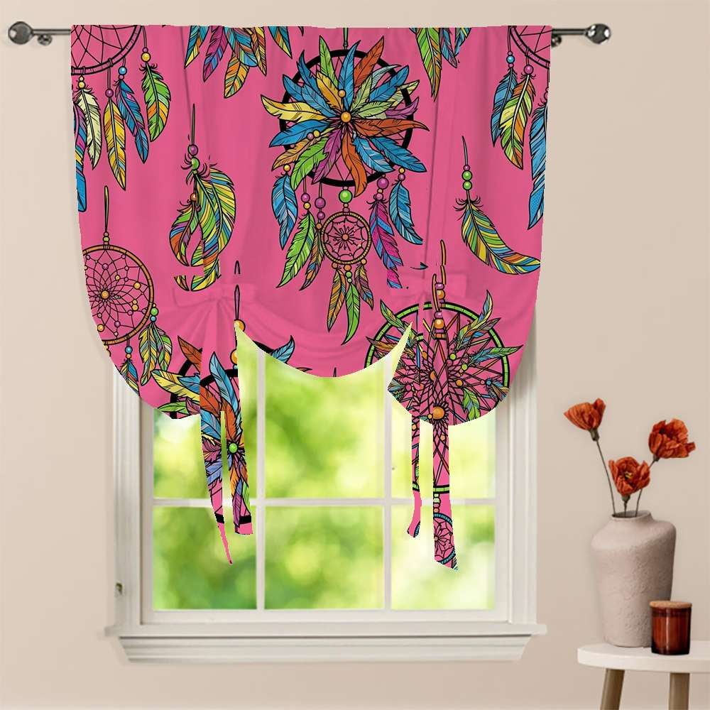 Dreamcatcher Feathers Pink Pattern Window Curtain for Living Room Roman ...