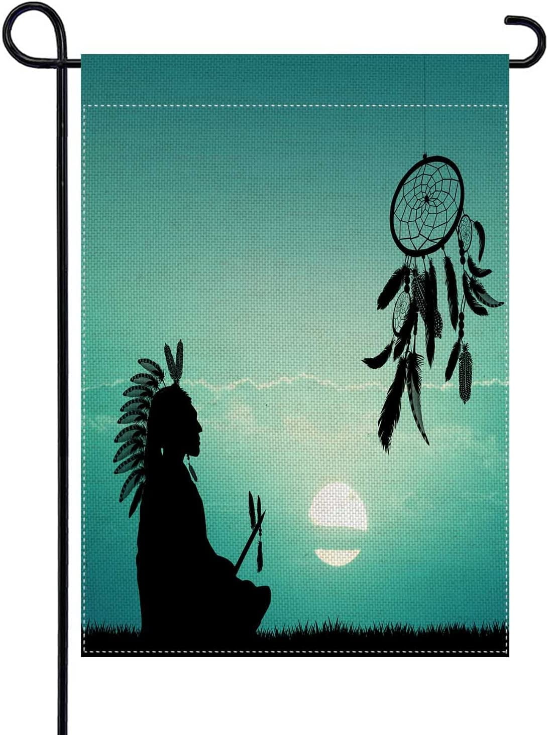 Dreamcatcher Garden Flags Double Sided American Tribal Man Blue Sunset ...