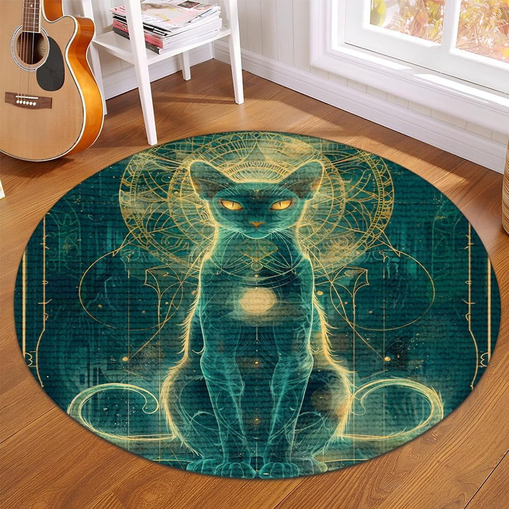 Dreamcatcher Round Area Rug, boho feather circle carpet for bedroom ...