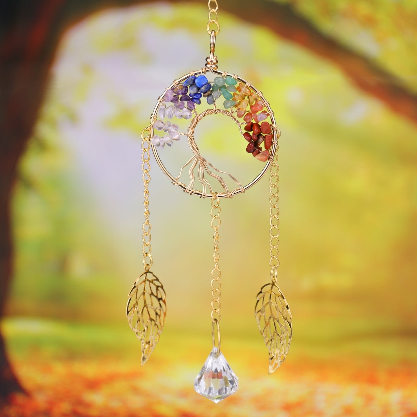 Dreamcatcher Tree of Life Crystal Suncatcher Wind Chime - Multicolor ...