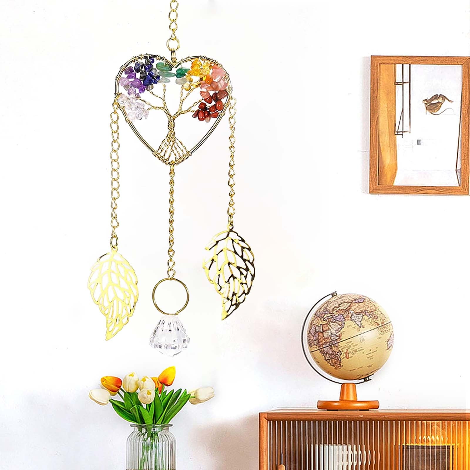 Dreamcatcher Tree of Life Crystal Suncatcher Wind Chime Pendant ...