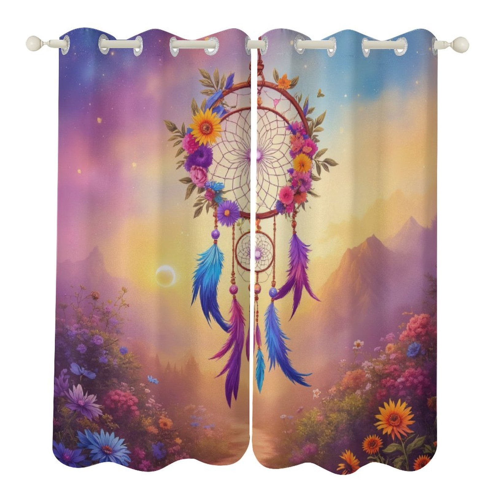 Dreamcatcher in Fantasy Landscape Blackout Window Curtains for Bedroom ...