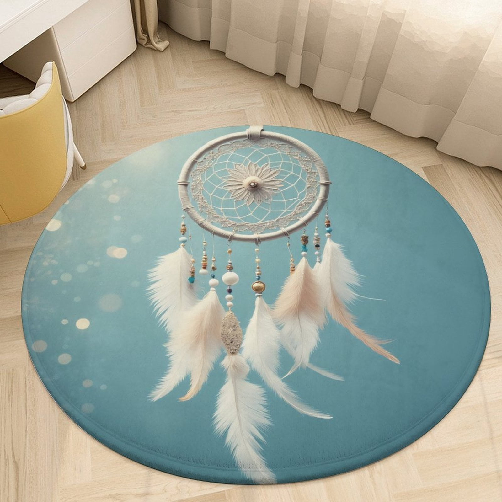 Dreamcatcher with Feathers And Beads Round Area Rugs for Bedroom Living ...
