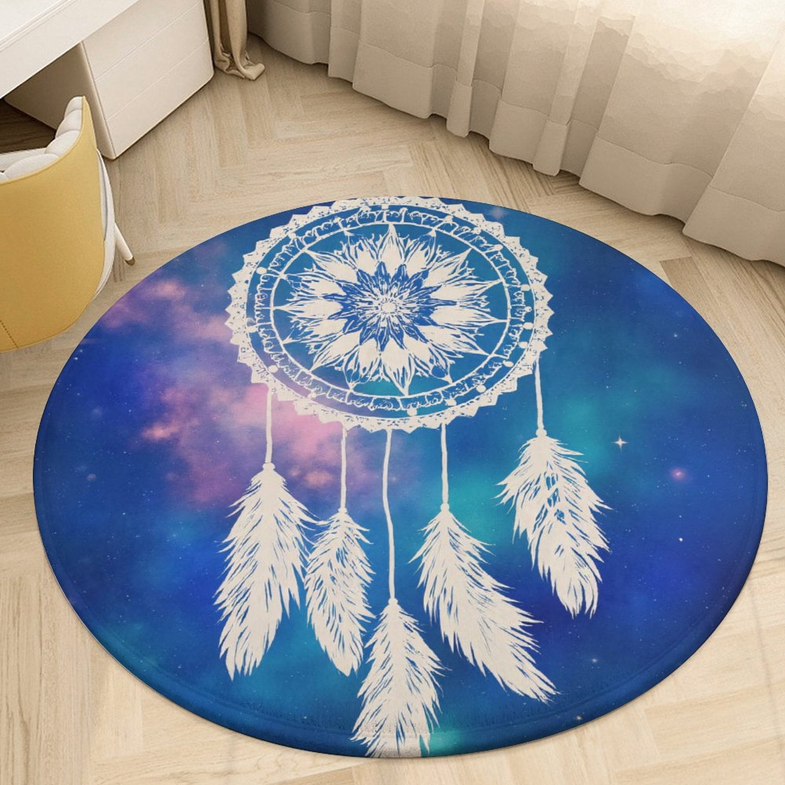 Dreamcatcher with Feathers And Stars Round Area Rugs for Bedroom Living ...