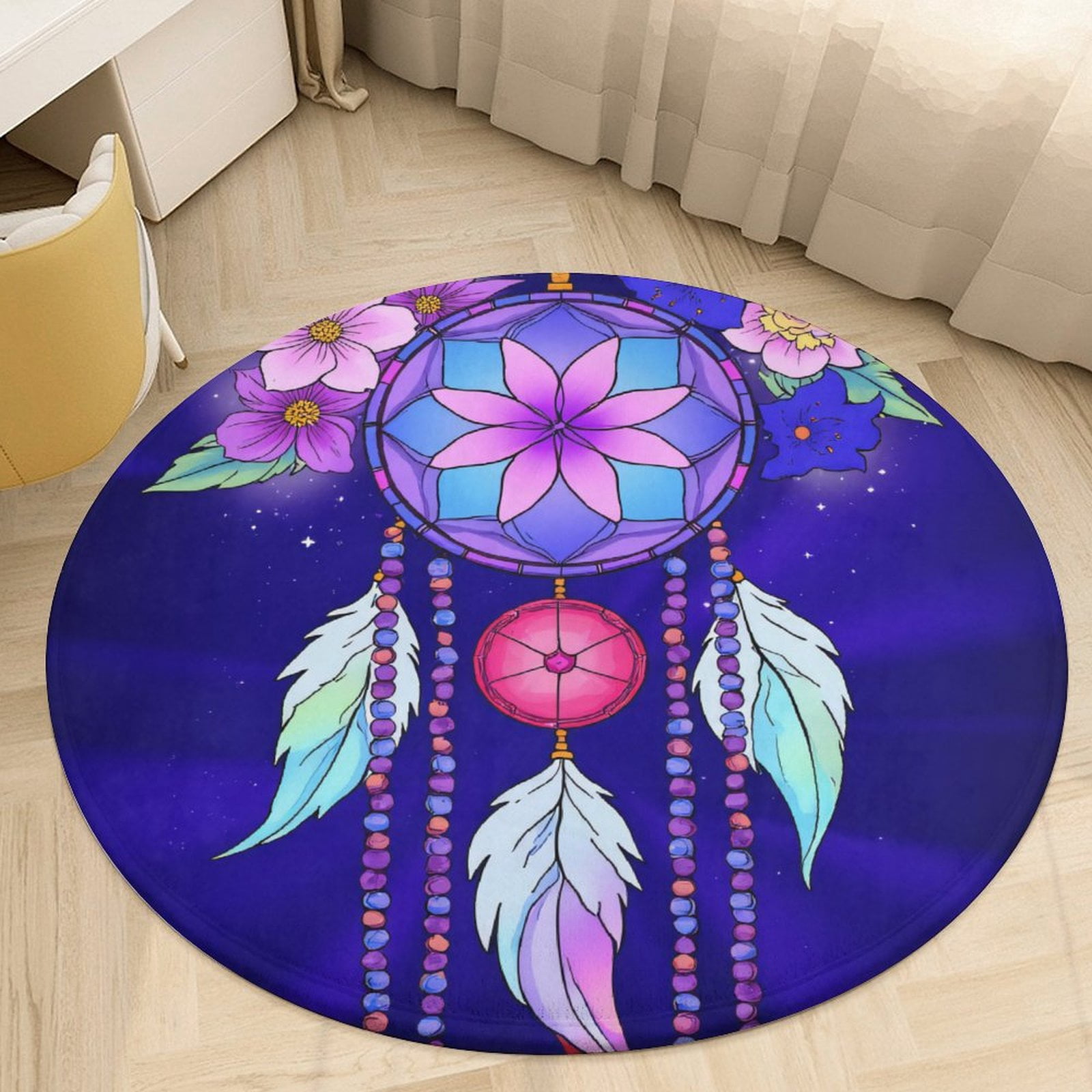Dreamcatcher with Flowers And Feathers Round Area Rugs for Bedroom ...
