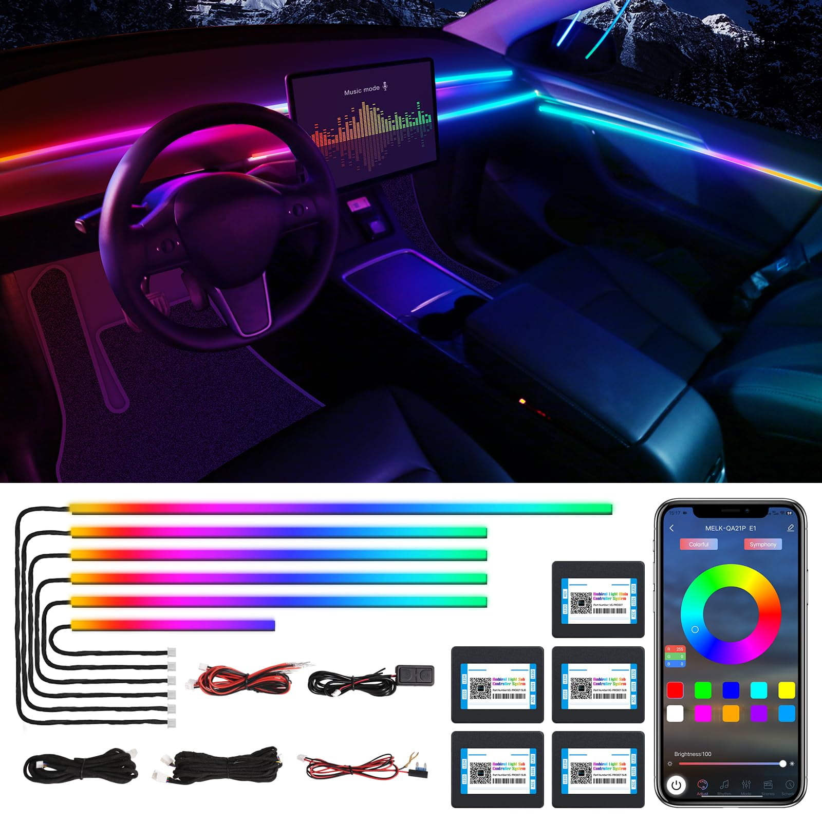Dreamcolor Acrylic Interior Car DHF10 LED Strip Light with APP, RGB 6 ...