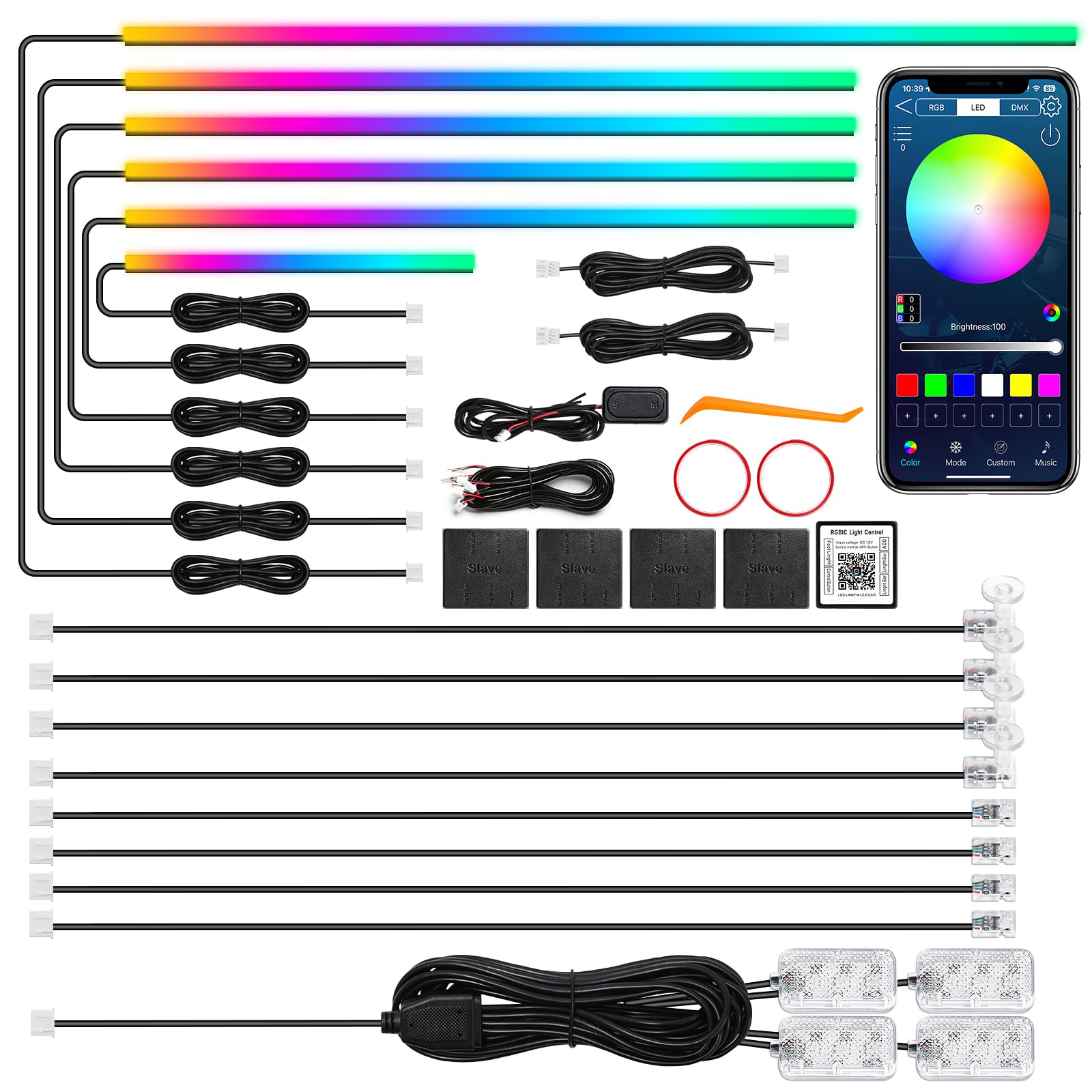 Dreamcolor Acrylic Interior Car LED Strip Light with Wireless APP, RGB ...