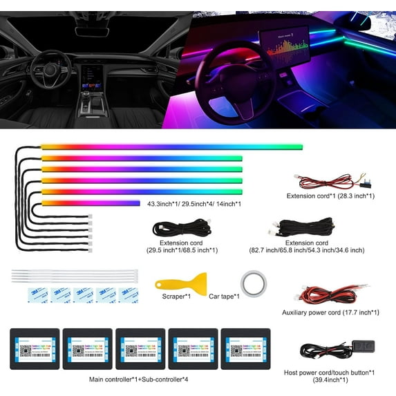 Dreamcolor Acrylic Interior Car LED Strip Light with Wireless APP, RGB ...