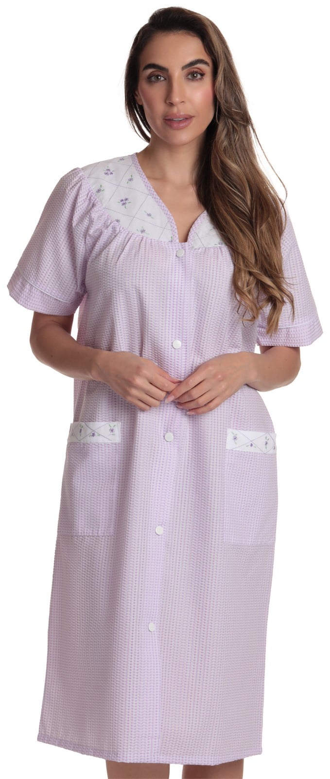 Dreamcrest Long Housecoat with Pockets, Plus Size Snap Front Duster 8518-COR-L (Purple, 3X ...