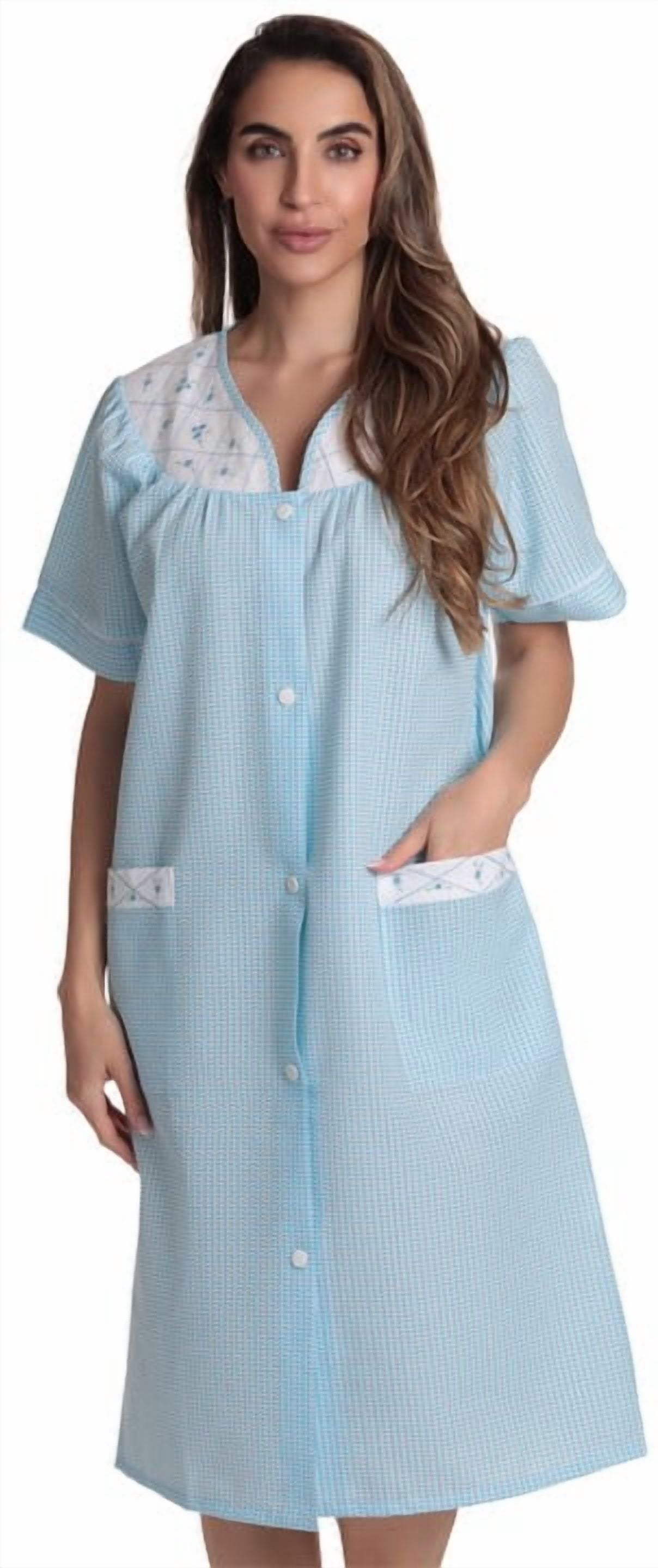 Dreamcrest Short Sleeve Button Front Duster 8518-ROY-XL (Royal Plaid ...