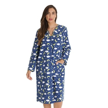 Dreamcrest Women’s Snap-Front House Coat Cotton Flannel Duster Robe ...