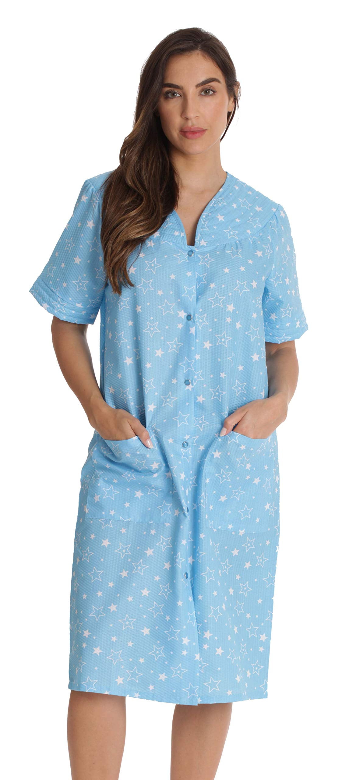 Dreamcrest Short Sleeve Seersucker Duster Housecoat Women Sleepwear (1X ...