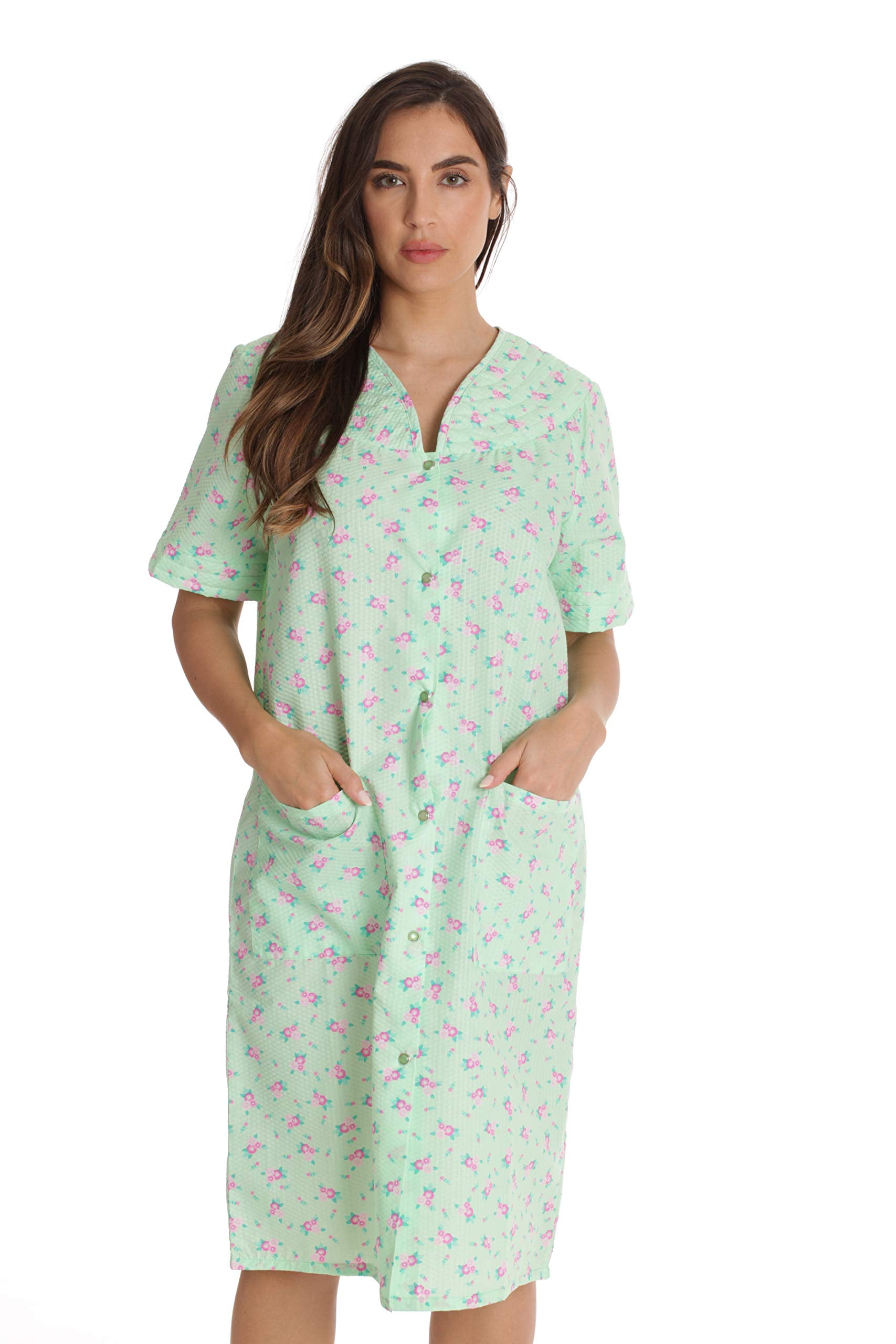 Dreamcrest Women's Seersucker Housecoat Duster - Short Sleeve Snap ...