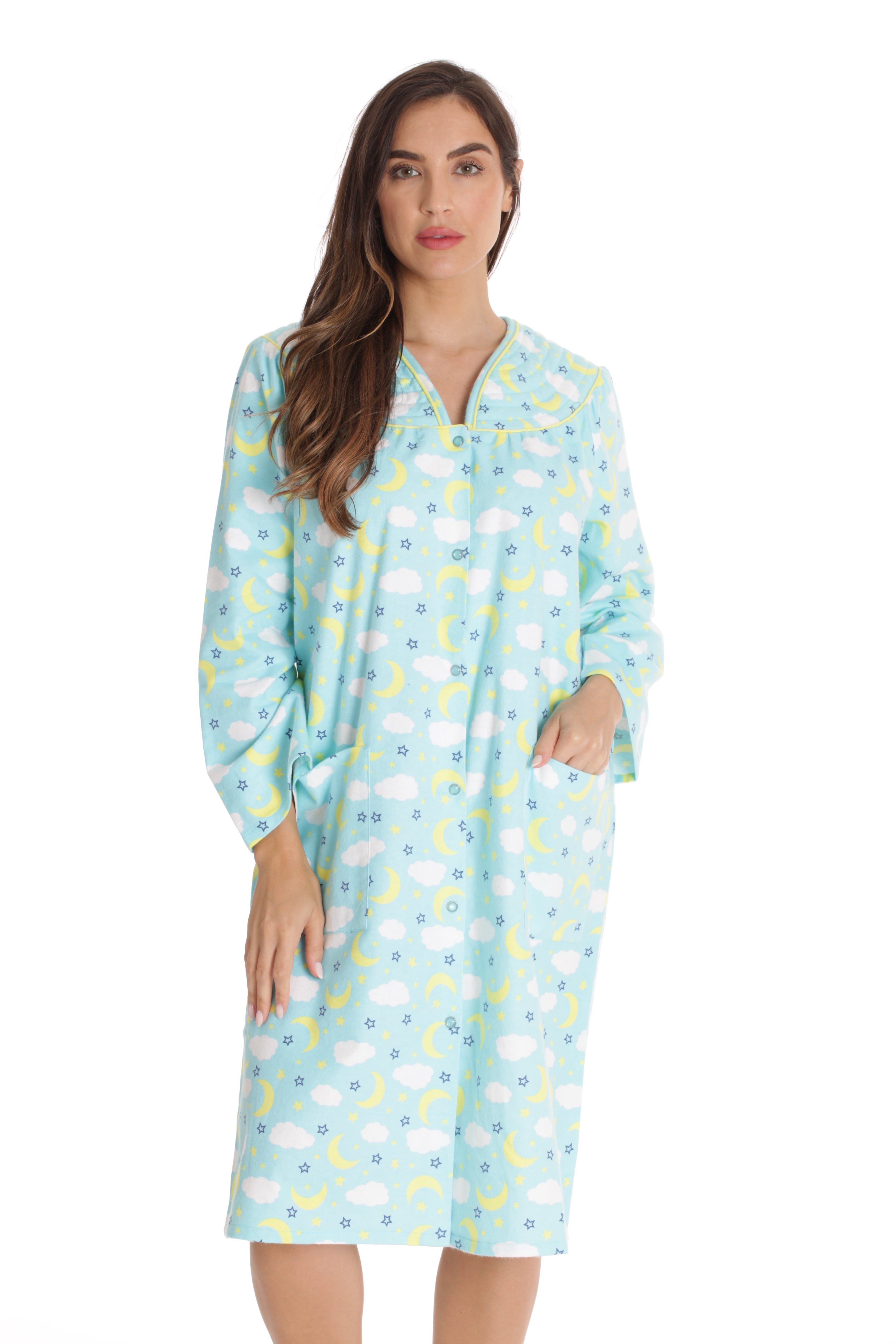 Dreamcrest Women’s Snap-Front House Coat Flannel Duster Robe with ...