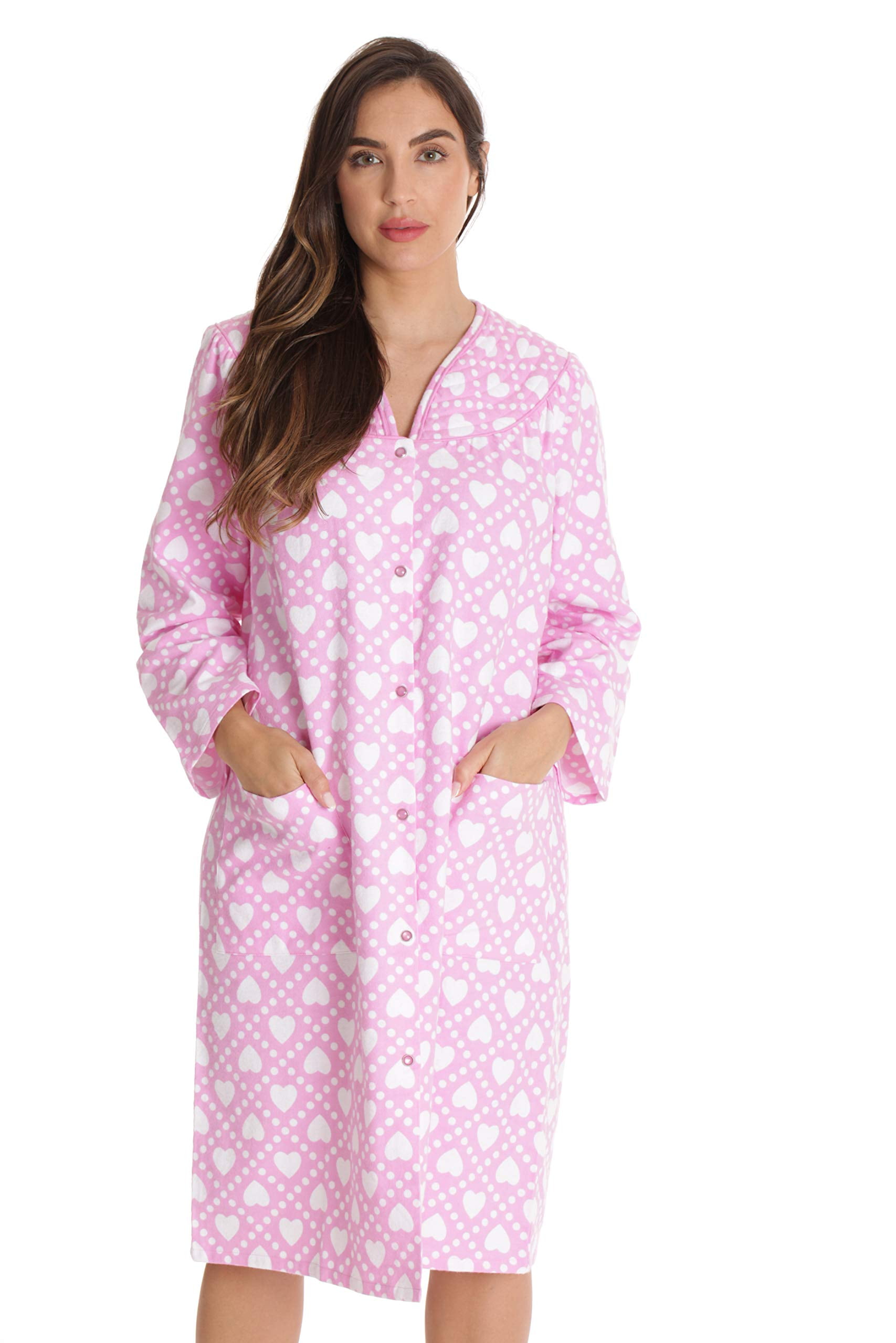 Dreamcrest Women’s Snap-Front House Coat Flannel Duster Robe with ...