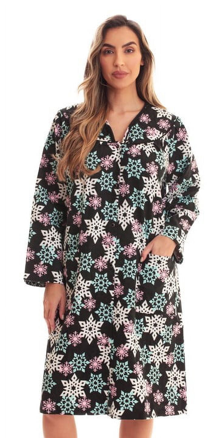 Dreamcrest Women’s Snap-Front House Coat Flannel Duster Robe with ...