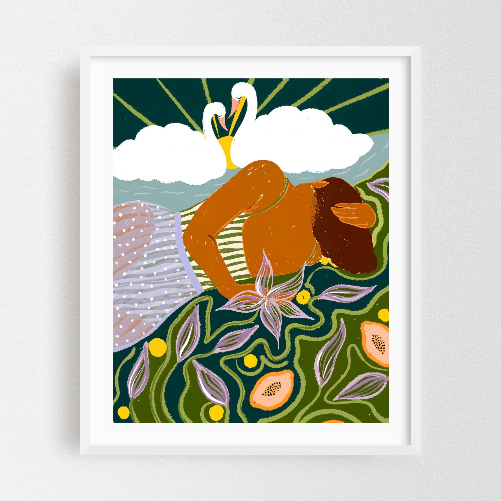 Dreamer's Swan Clouds - India Illustration Surrealism Floral ...