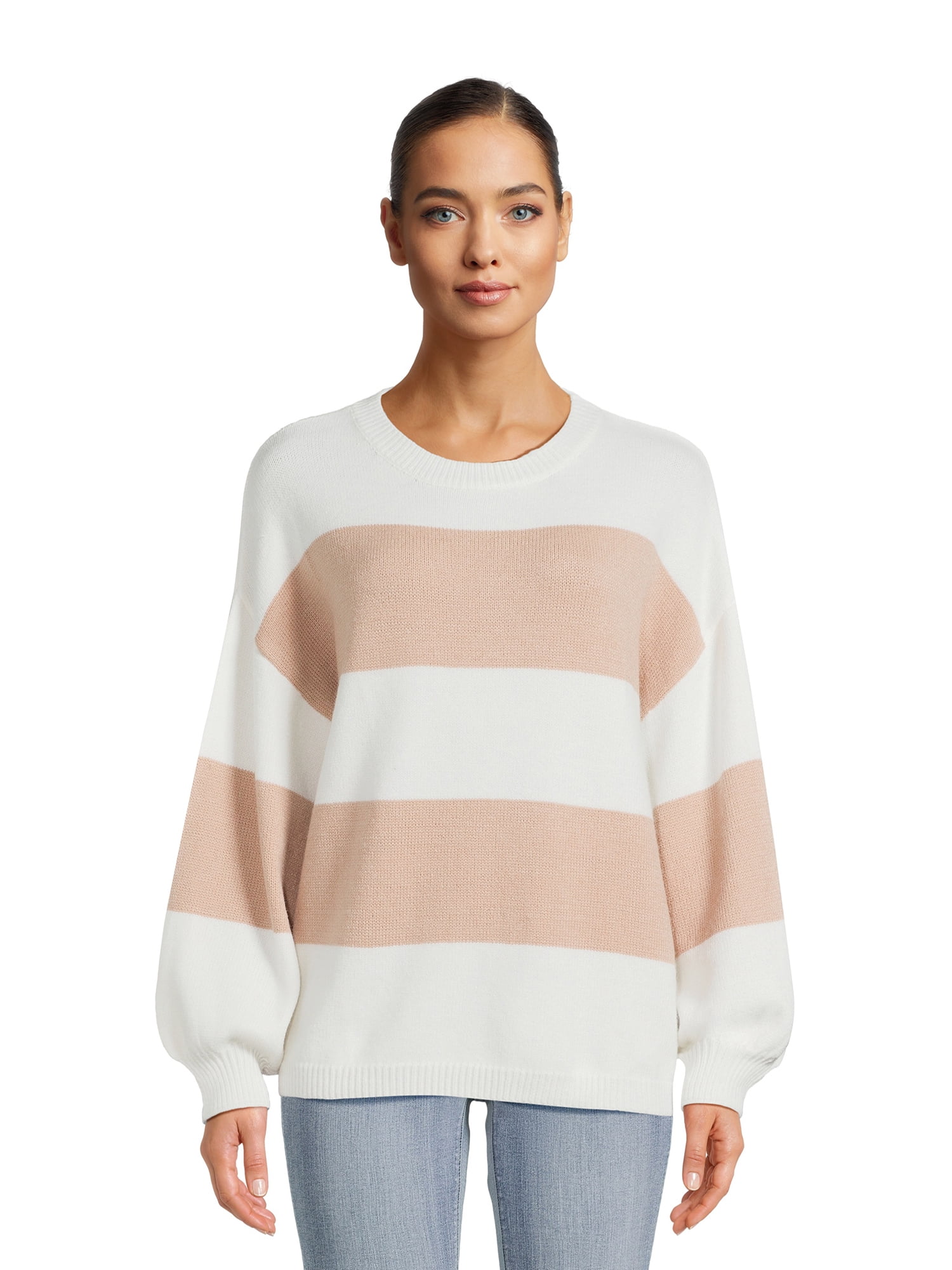 Dreamers By Debut Women's Striped Sweater with Long Puff Sleeves, Mid ...