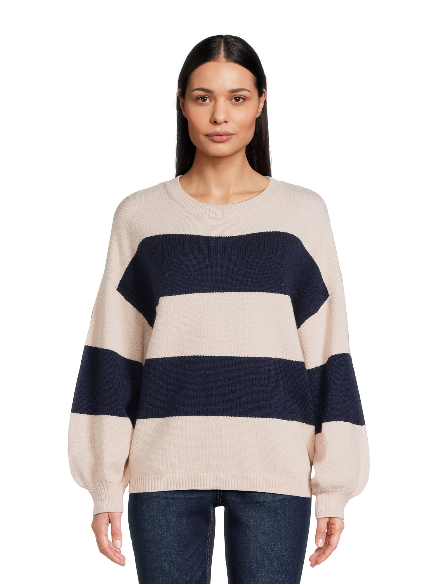 Dreamers By Debut Women's Striped Sweater with Blouson Sleeves ...
