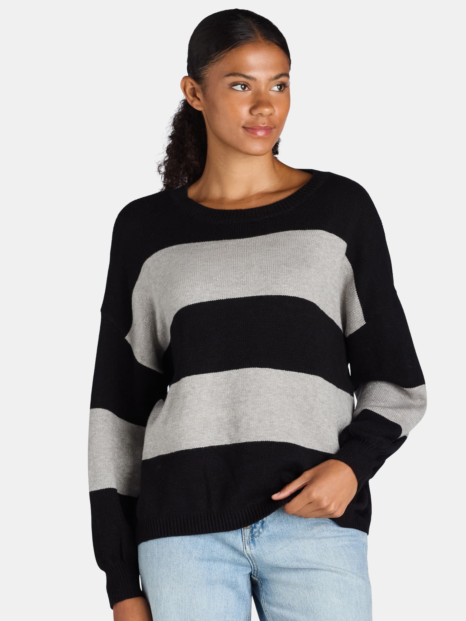 Dreamers By Debut Women's Striped Sweater with Blouson Sleeves ...