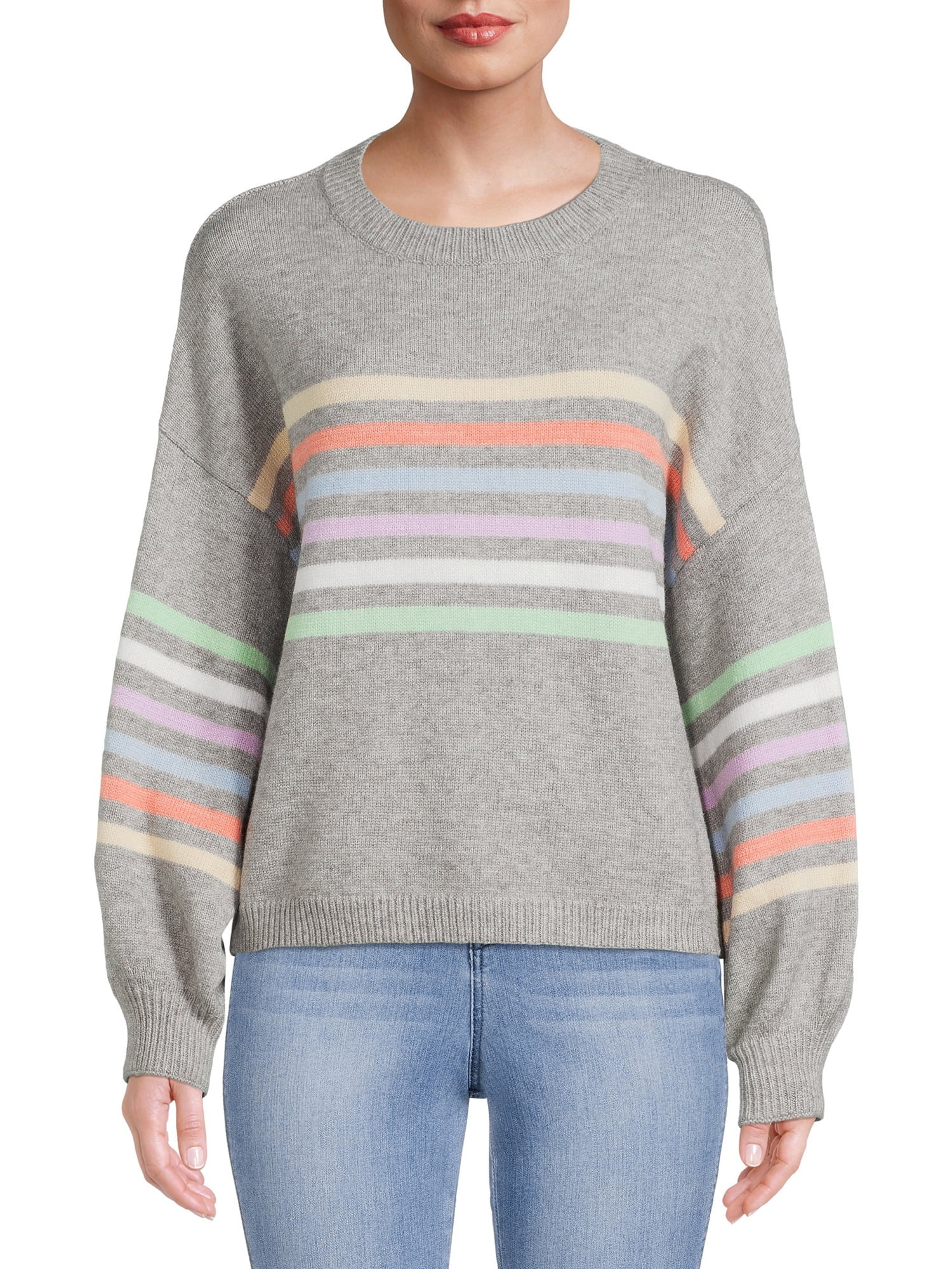 Dreamers by Debut Women's Striped Sweater with Puff Sleeves - Walmart.com