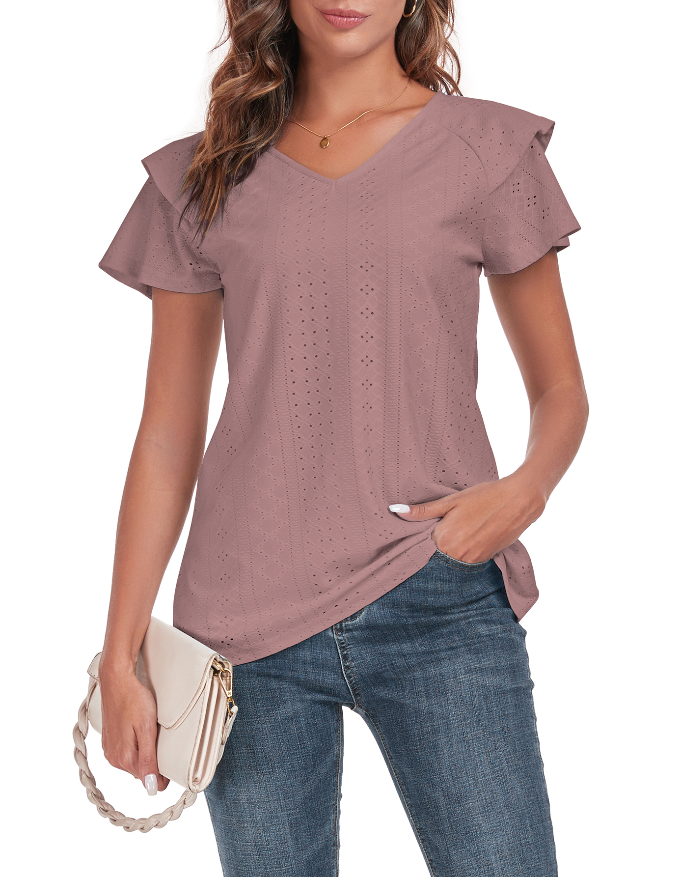 Woman's V Neck Swallow Tail T-shirt Short Sleeve Summer Casual Loose ...