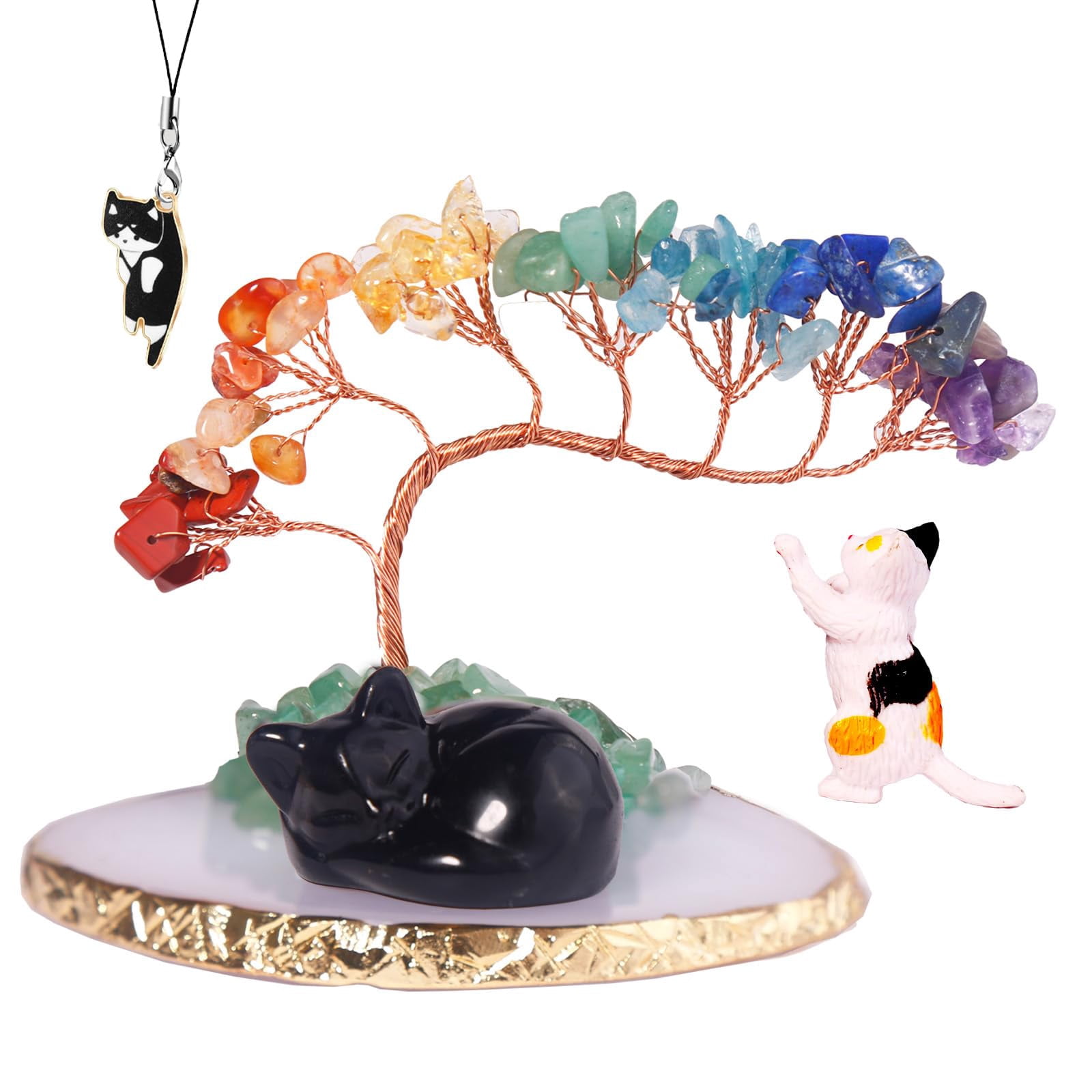 Dreamgirnh Black Obsidian Cat Chakra Crystal Tree and Healing Stones ...