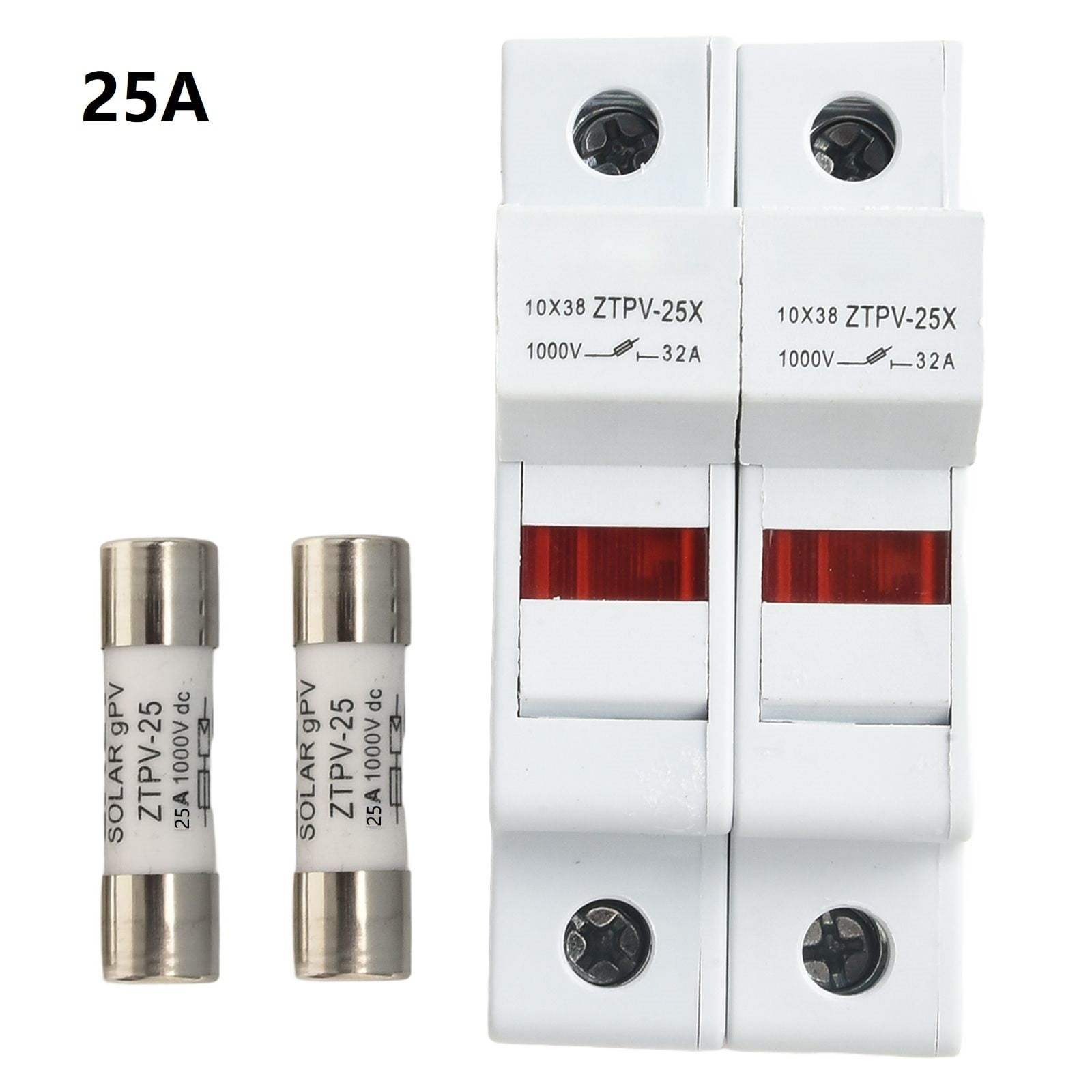Dreamhall 2P Fuse Holder Solar with Led 1000V Dc Fuse 10X38 Mm for Solar Panels, Solar Pv,25A ...