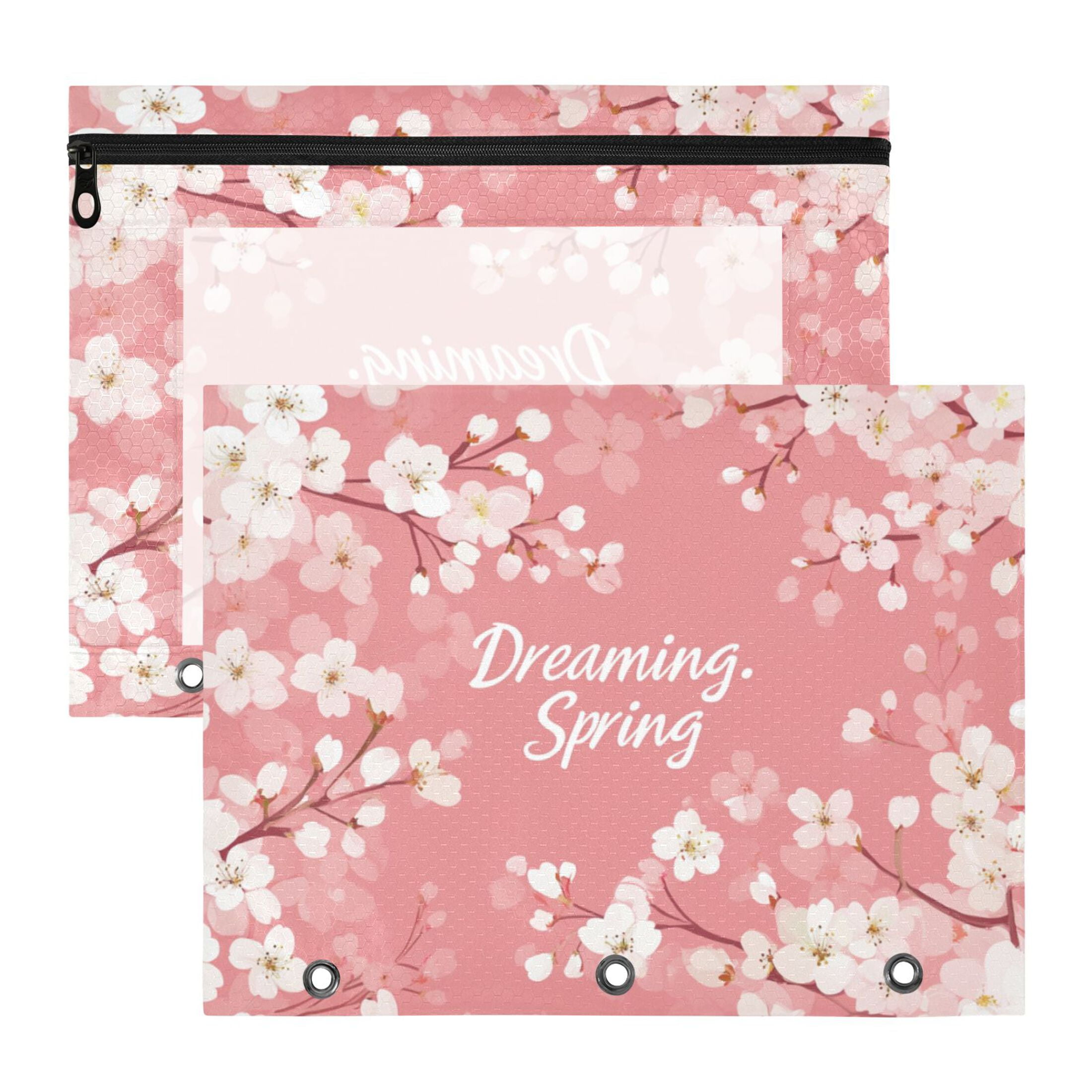 Dreaming Spring Cherry Blossom 3-Ring Binder Pouches A4 Size Zipper ...