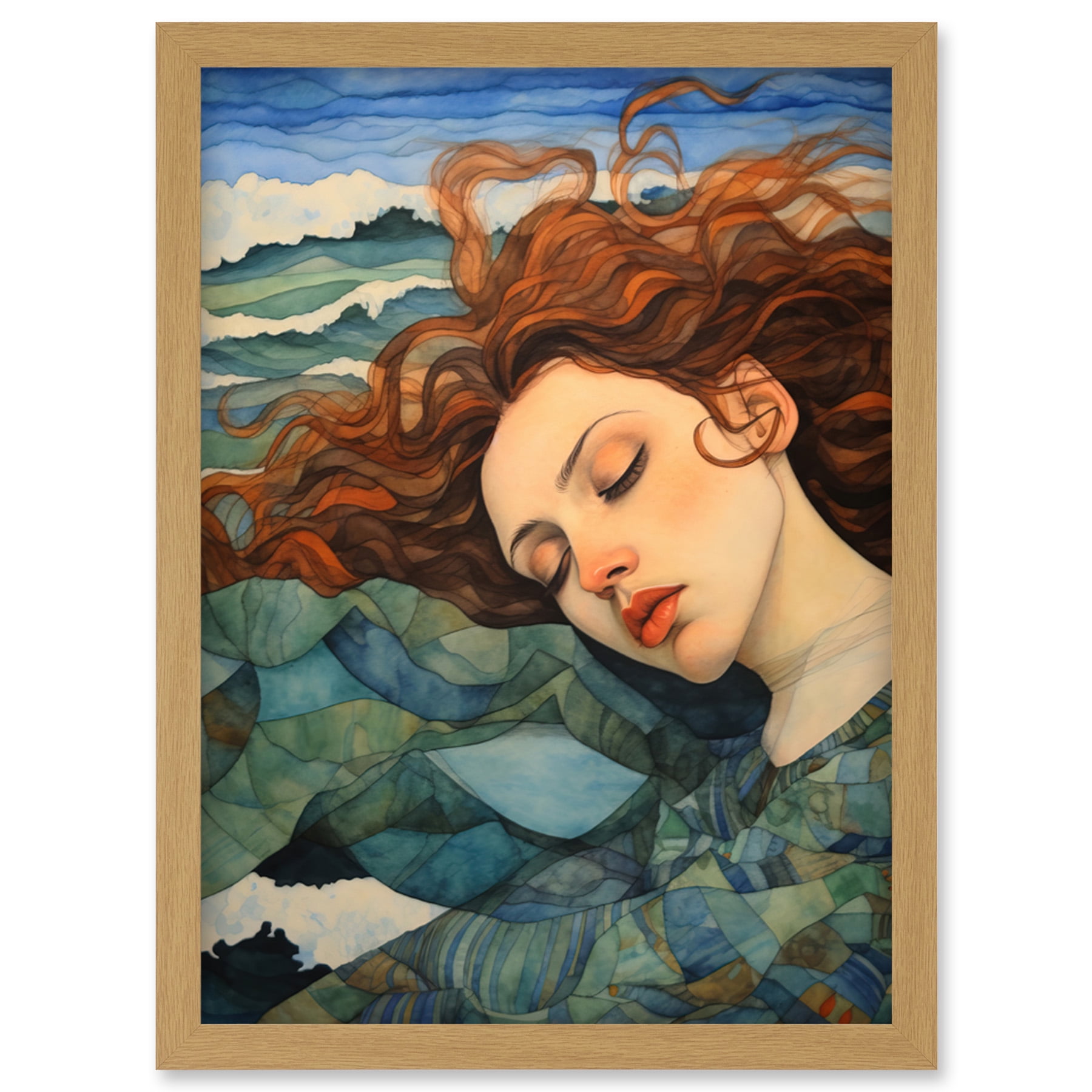 Dreaming of the Sea Woman Sleeping Egon Schiele Style Watercolour ...
